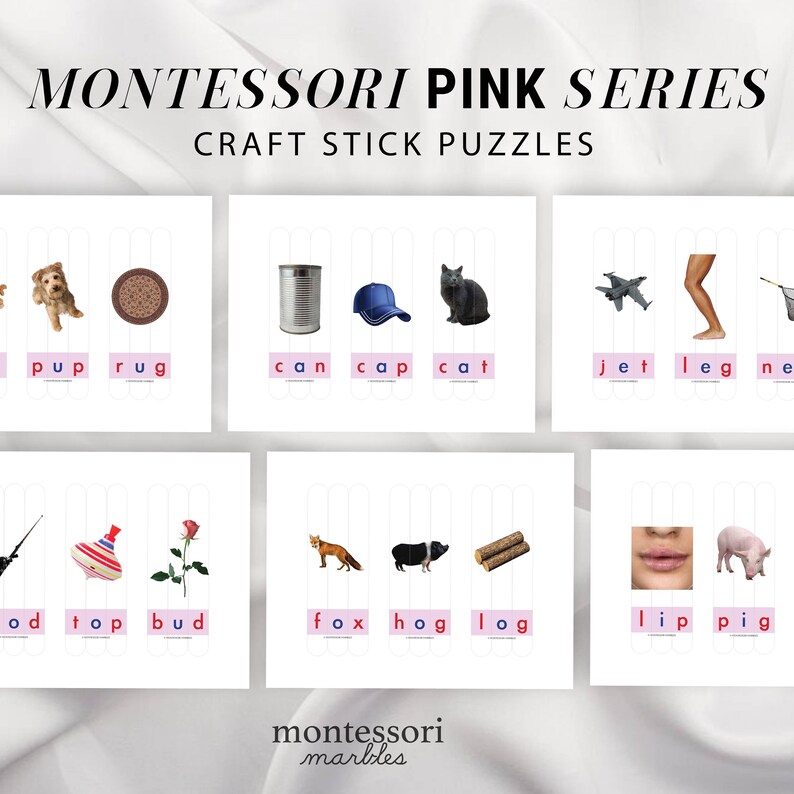 MONTESSORI PINK SERIES Craft Stick Puzzles 60 Cvc Words for - Etsy