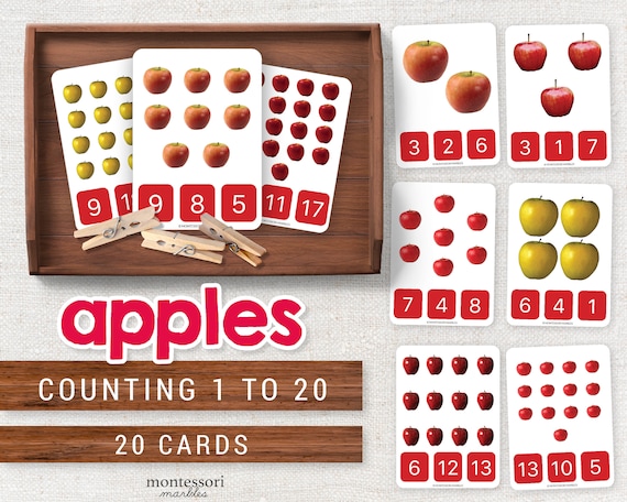 APPLES Counting 1 to 20 Flash Cards Kindergarten Math Learn - Etsy