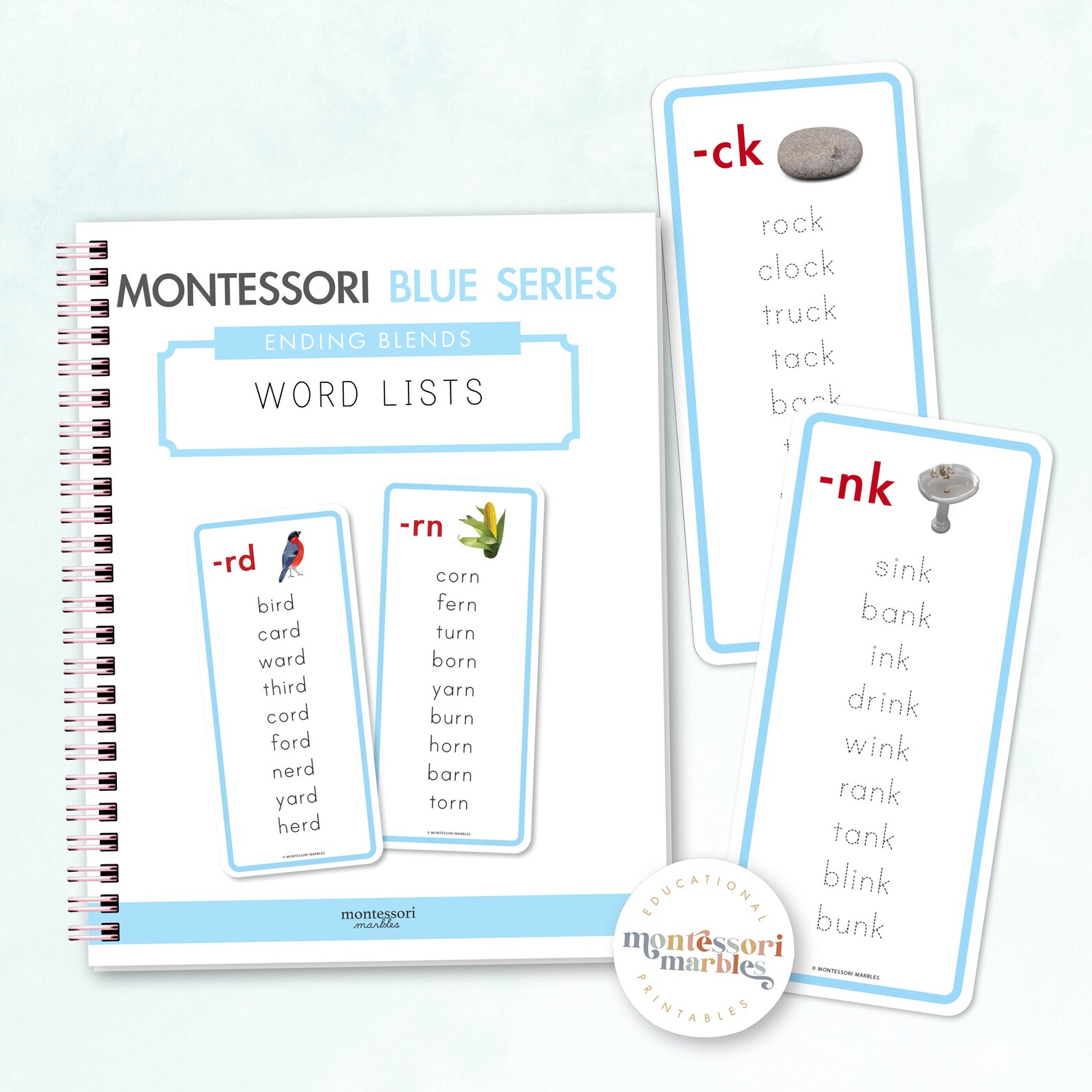 Montessori Blue Series Ending Blends Word Lists Phonics Reading ...