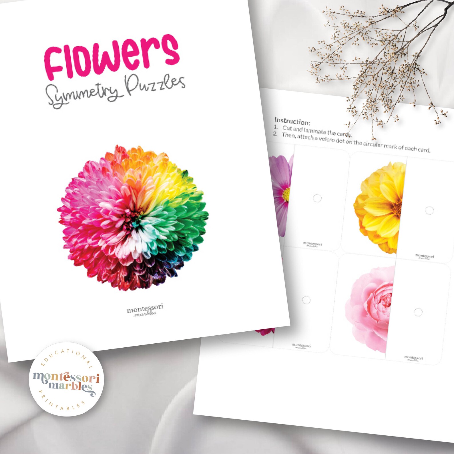 FLOWERS Symmetry Matching Puzzle Montessori Inspired Visual Skill ...