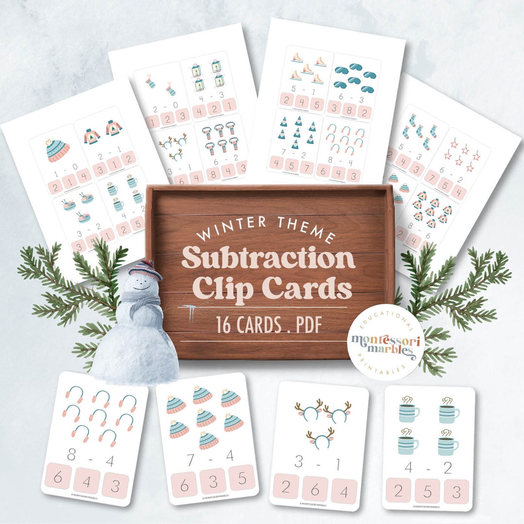WINTER Subtraction Clip Cards Math Printable Kindergarten Activity ...