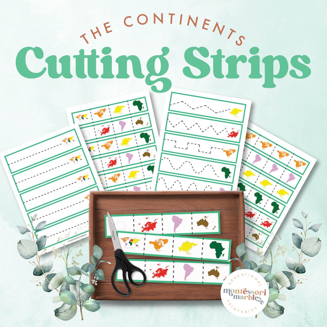 SEVEN CONTINENTS Cutting Strips for Scissors Skills • Montessori ...