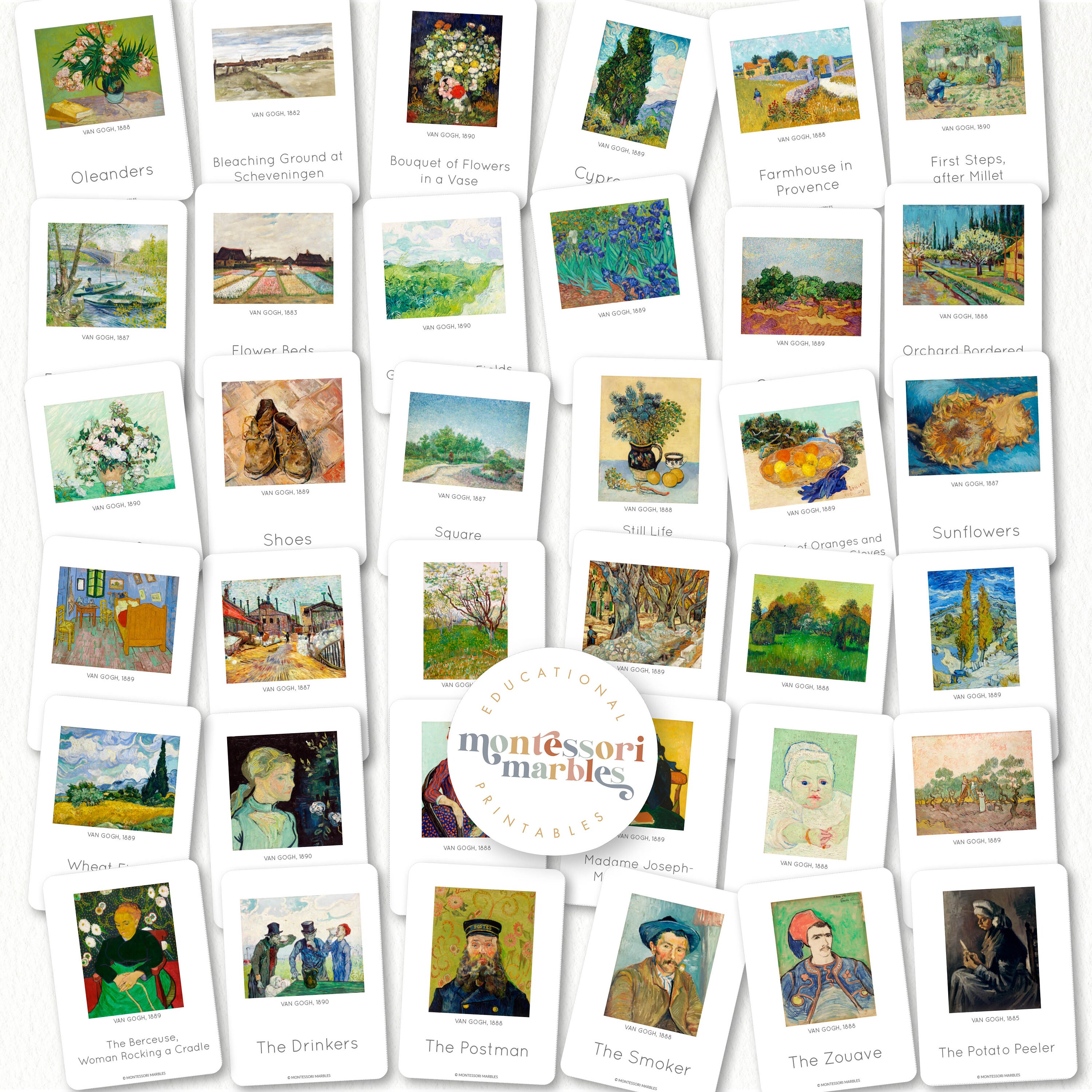 Vincent Van Gogh Flash Cards PDF | 38 Famous Paintings Ages 3-8 ...
