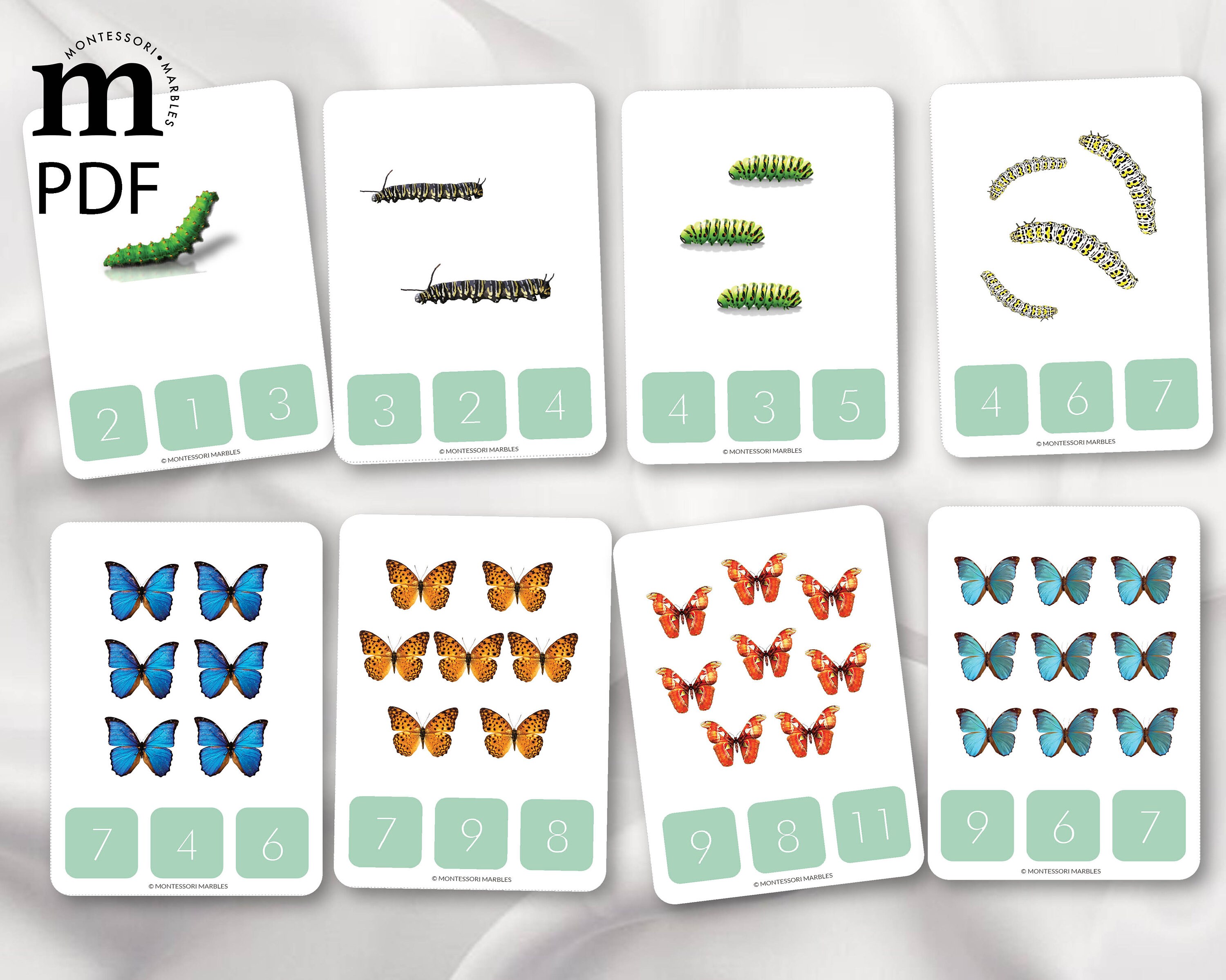 BUTTERFLY Counting 1 to 20 Kindergarten Math Learn to Count Montessori ...