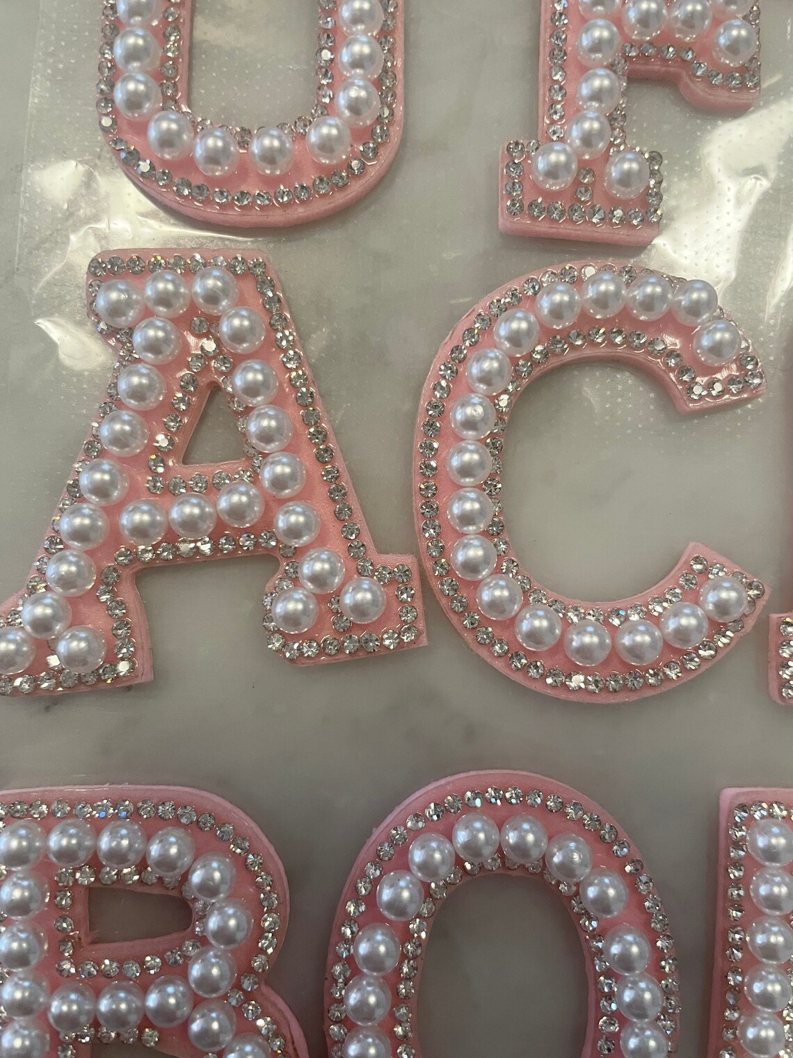 Self ADHESIVE Pearl Lettering With PINK Background and Crystal - Etsy