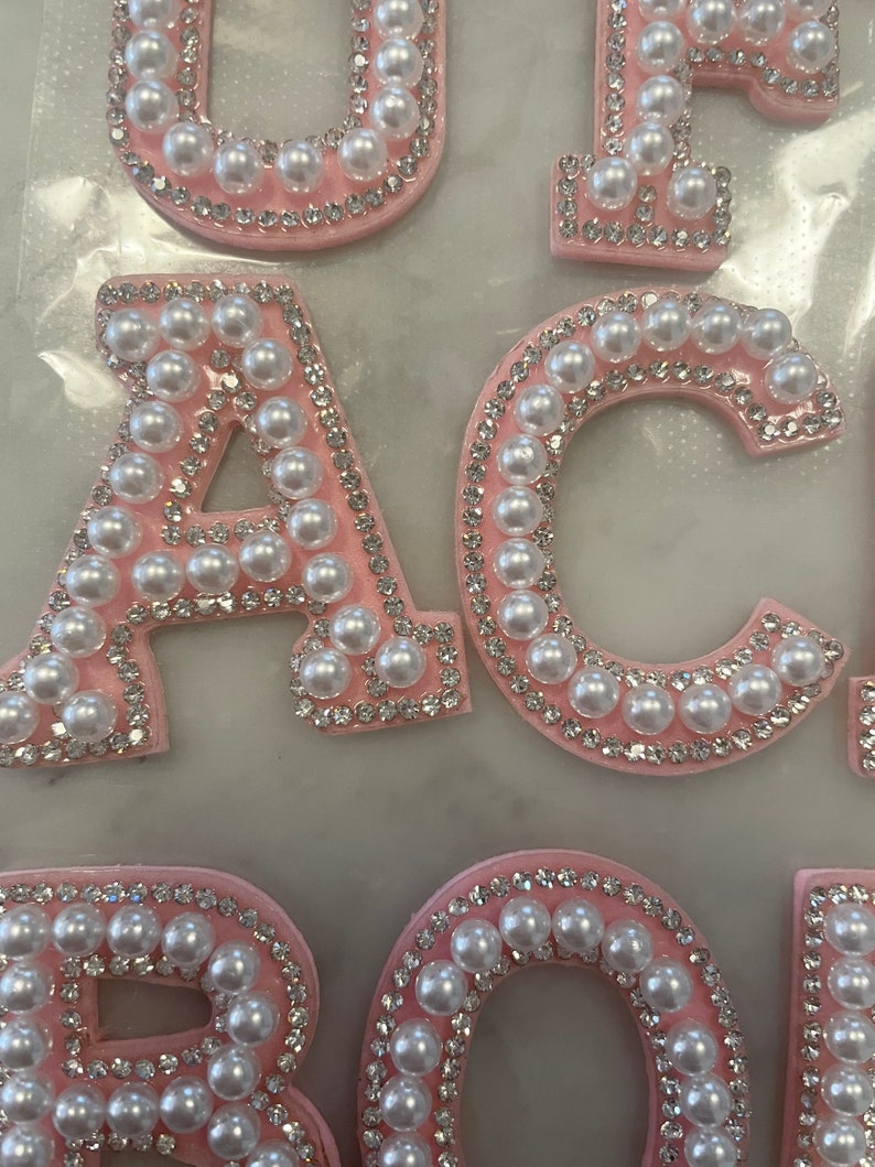 Self ADHESIVE Pearl Lettering With PINK Background and Crystal - Etsy