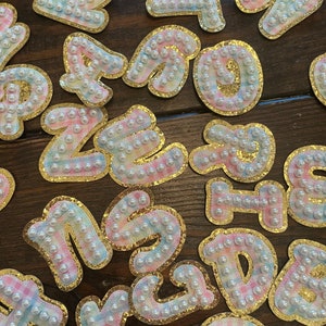 Rainbow Gingham Pearl Letter Patches With Gold Trim Great for ...