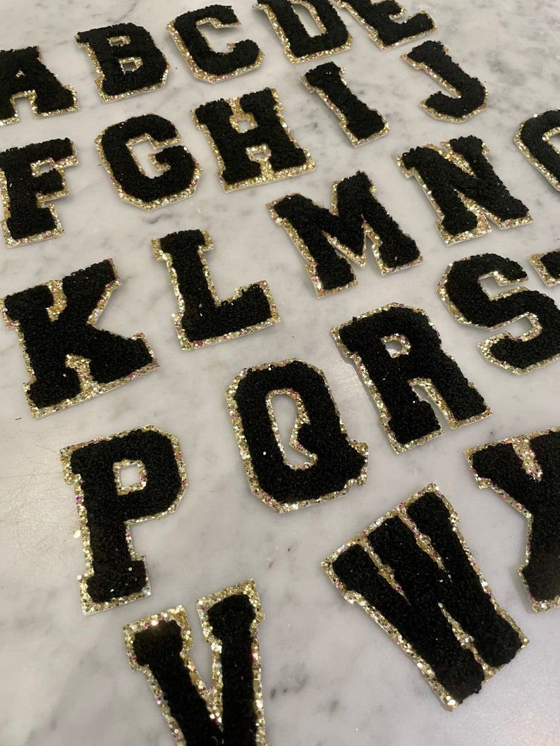 2.36 Inch SELF ADHESIVE Black Chenille Letters With Gold Trim Great for ...