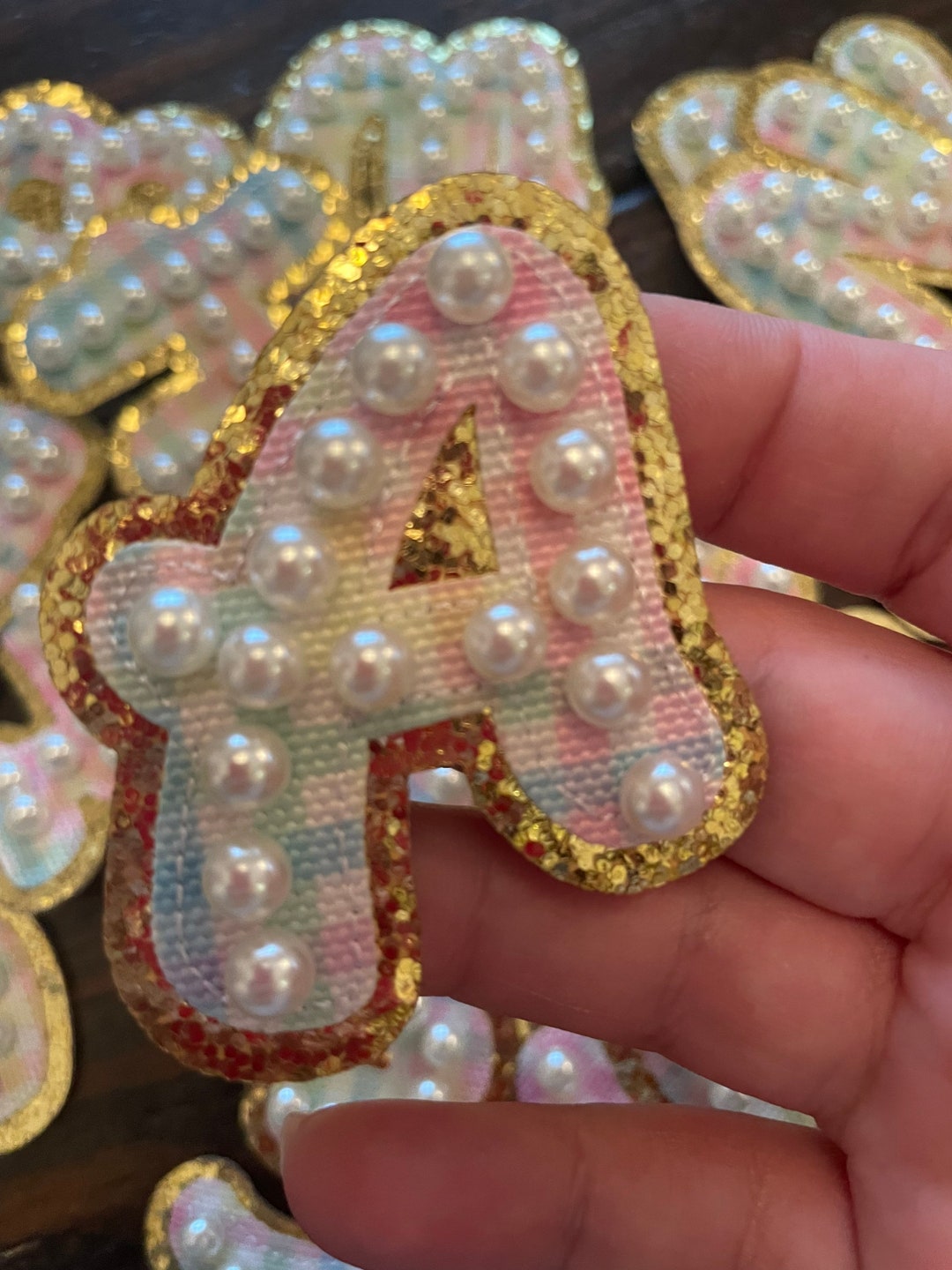 Rainbow Gingham Pearl Letter Patches With Gold Trim Great for ...