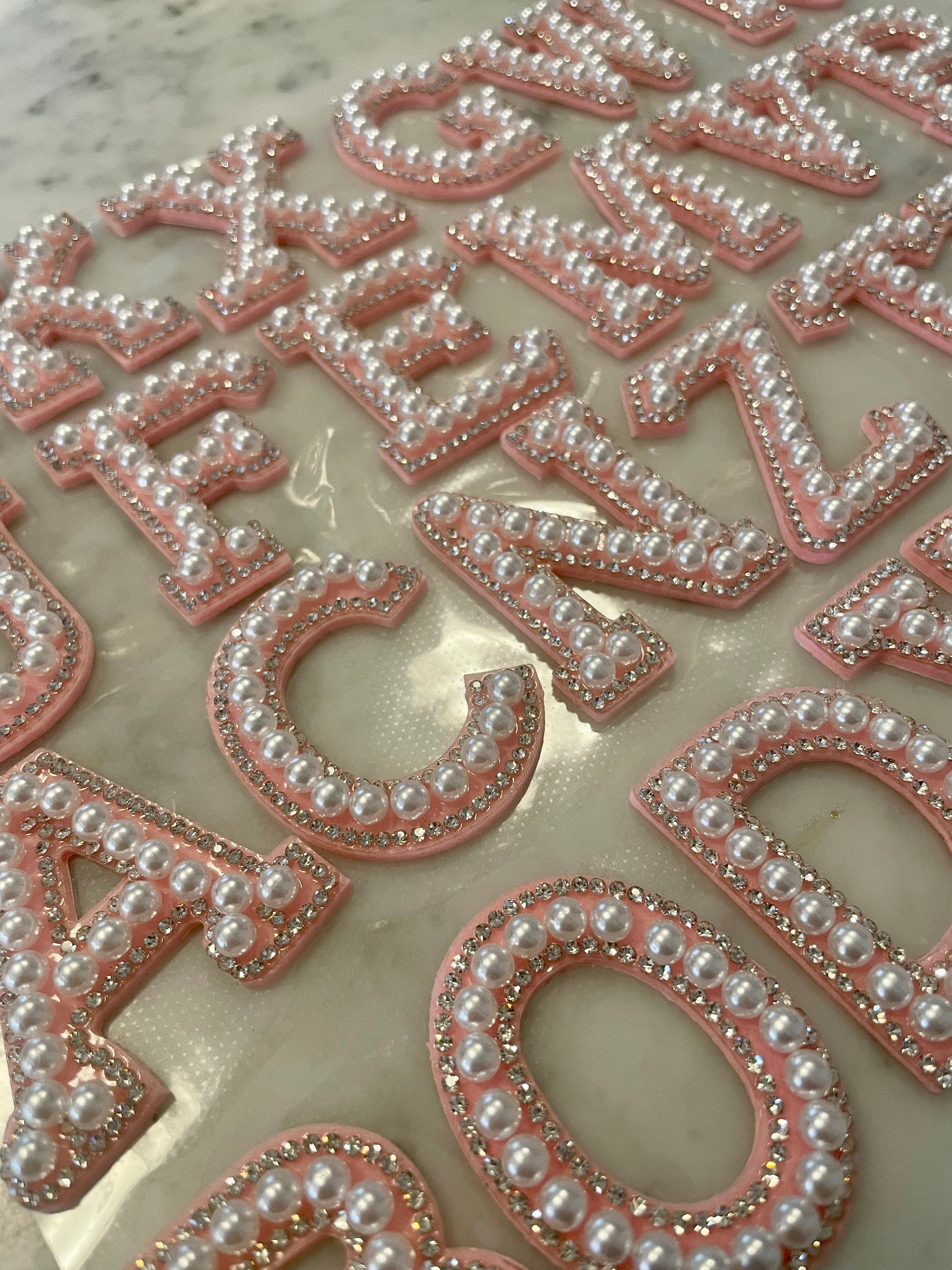 Self ADHESIVE Pearl Lettering With PINK Background and Crystal - Etsy