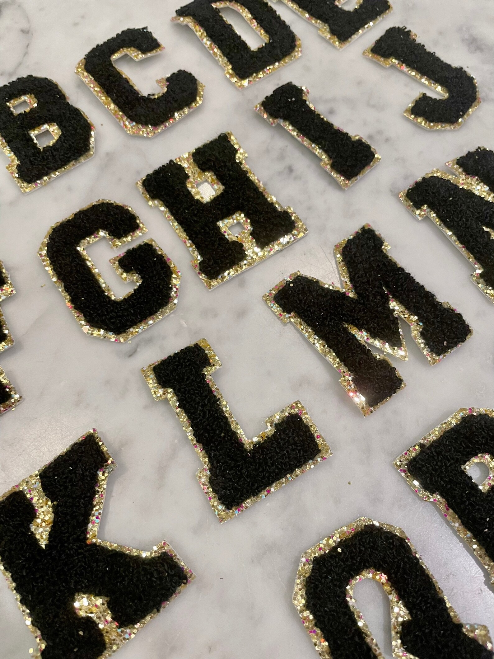 2.36 Inch SELF ADHESIVE Black Chenille Letters With Gold Trim Great for ...