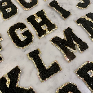 2.36 Inch SELF ADHESIVE Black Chenille Letters With Gold Trim Great for ...