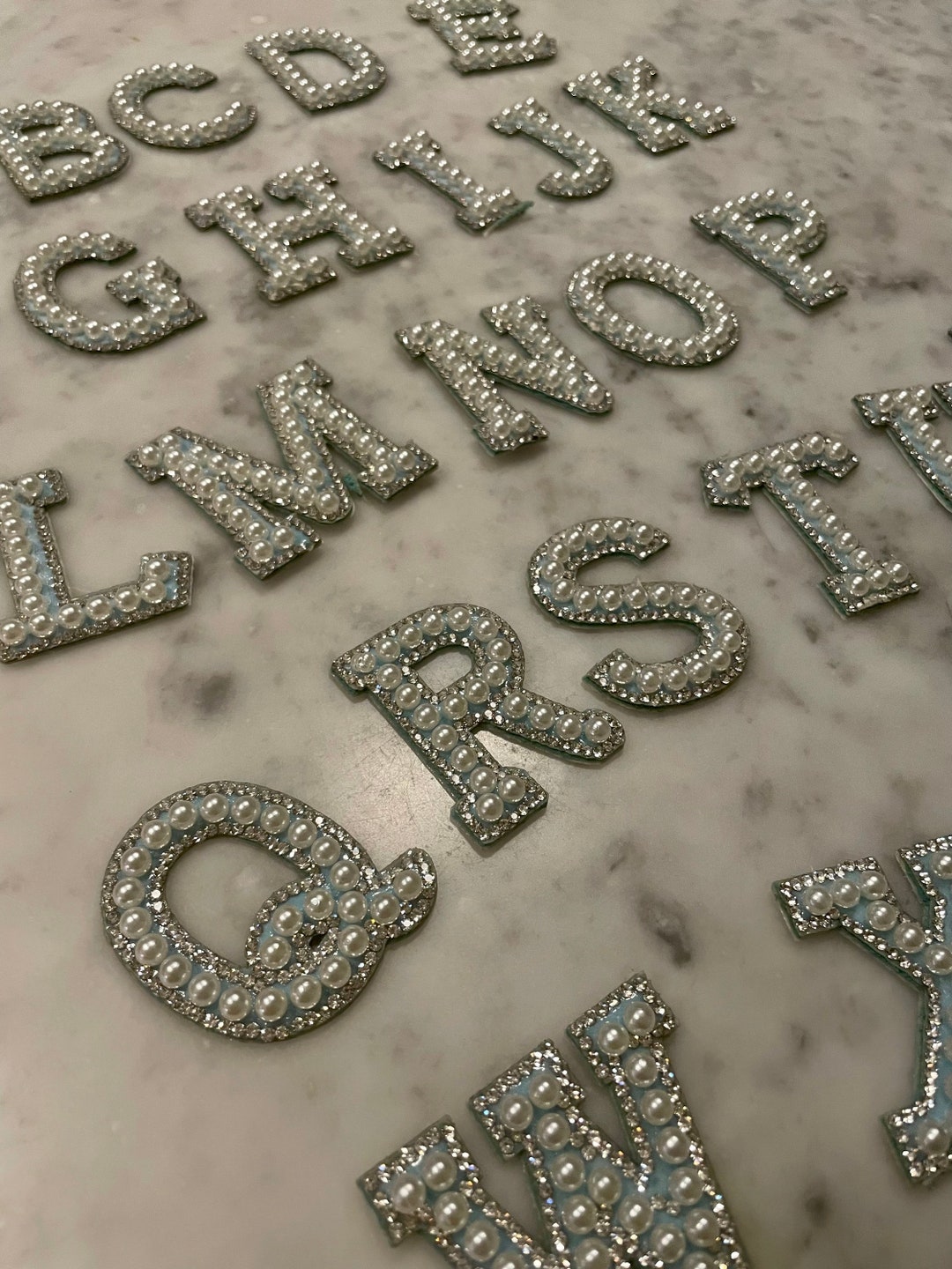 Self Adhesive Pearl Lettering With PALE BLUE Background and Crystal ...