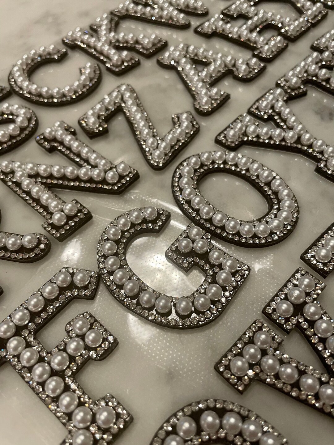 Self Adhesive Pearl Lettering With BLACK Background and Crystal Trim ...