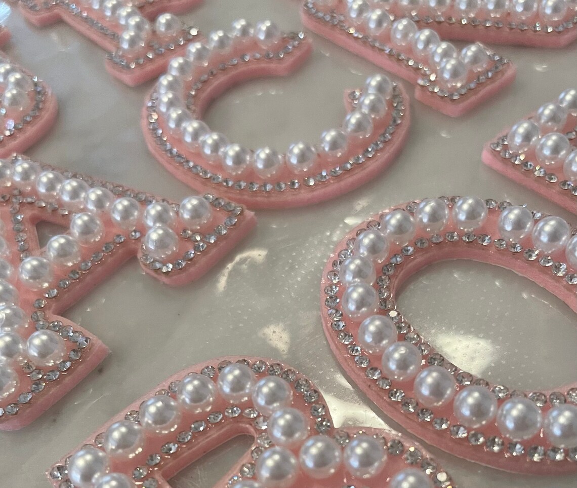 Self ADHESIVE Pearl Lettering With PINK Background and Crystal - Etsy