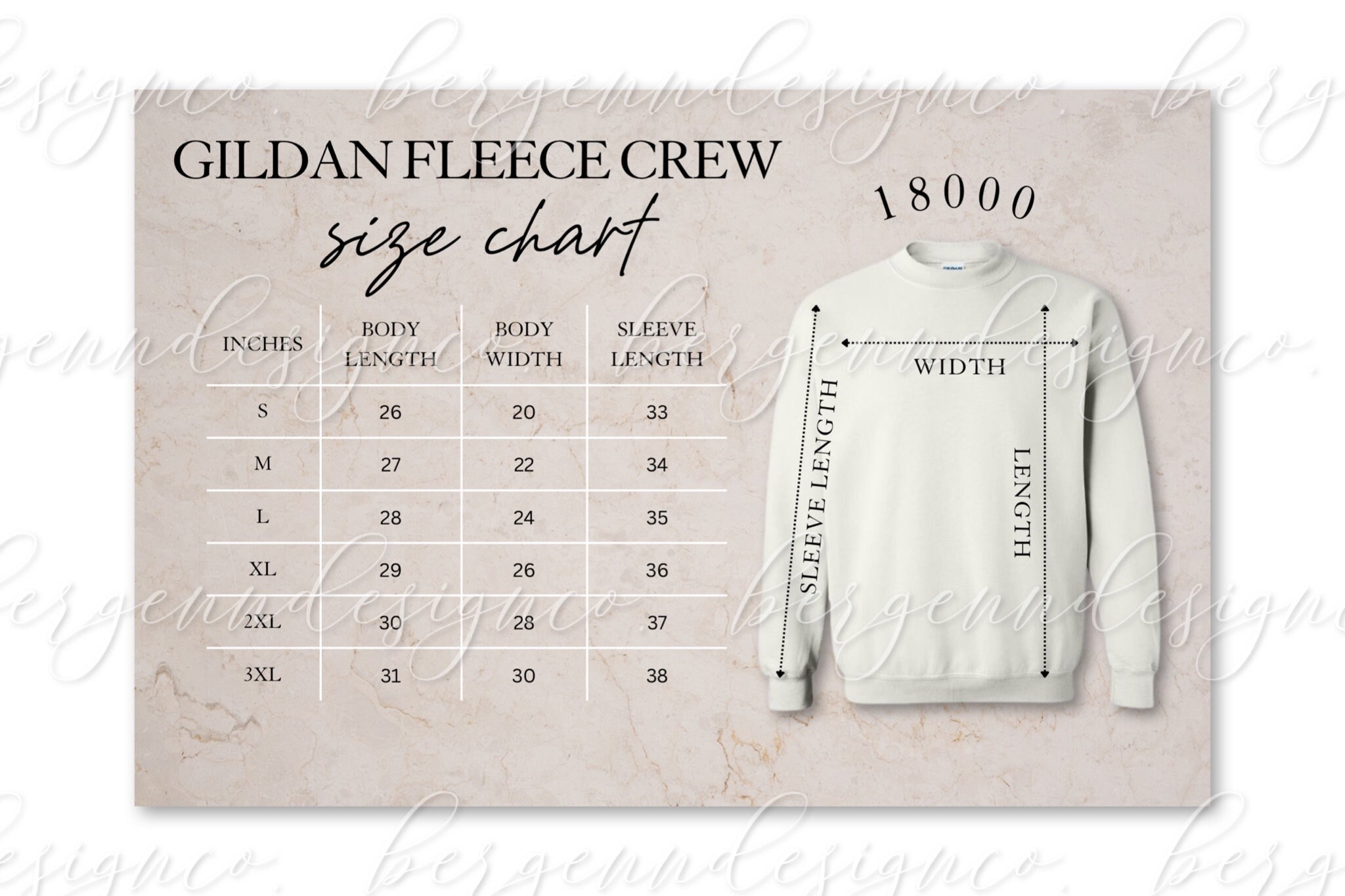 Instant Download Gildan Size Chart, Hoodie Size Chart, Crew Neck Size ...