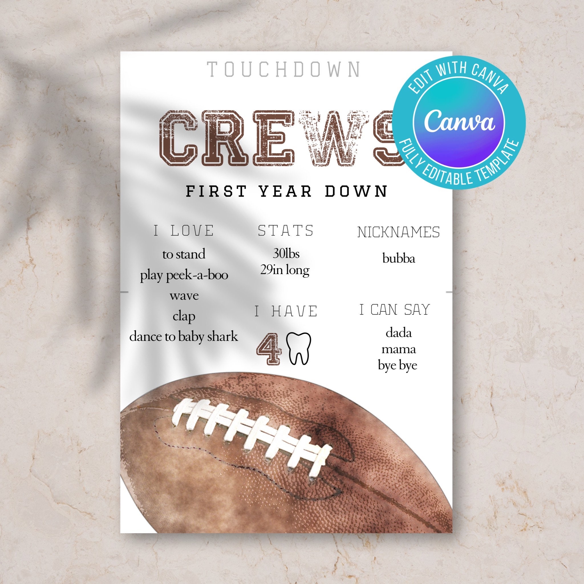 Digital Football Welcome Sign, First Down Birthday, Game Time Birthday ...