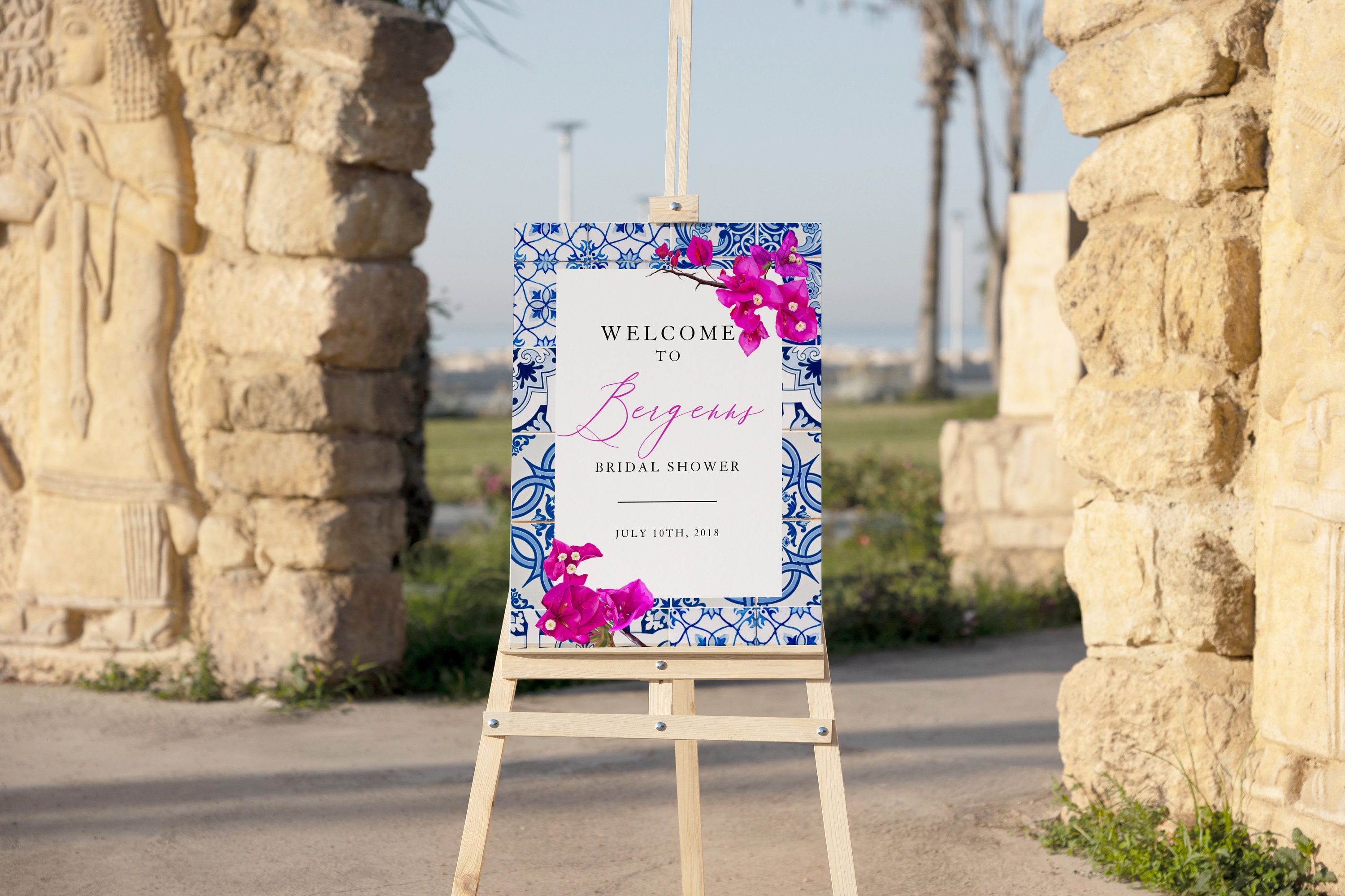 Digital Greek Welcome Sign, Bougainvillea, Greek Style Party, Welcome ...