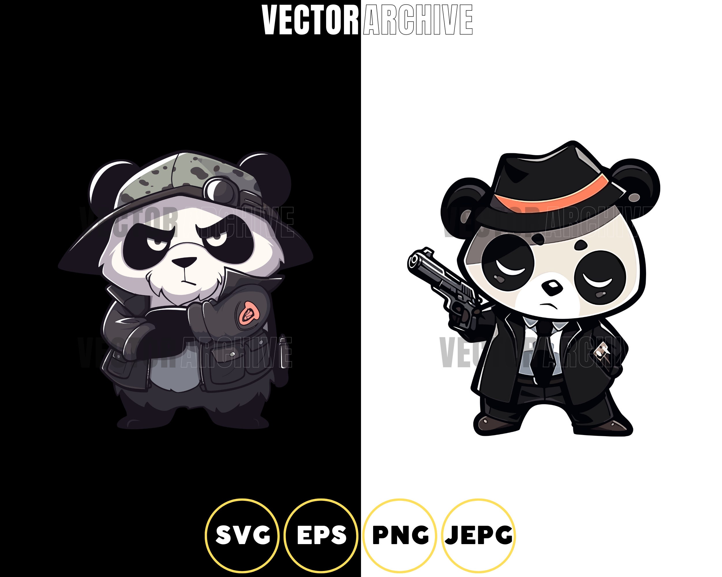Gangster Pandas Clipart Set Bundle Cute Cool Panda Sticker Pack Wall ...