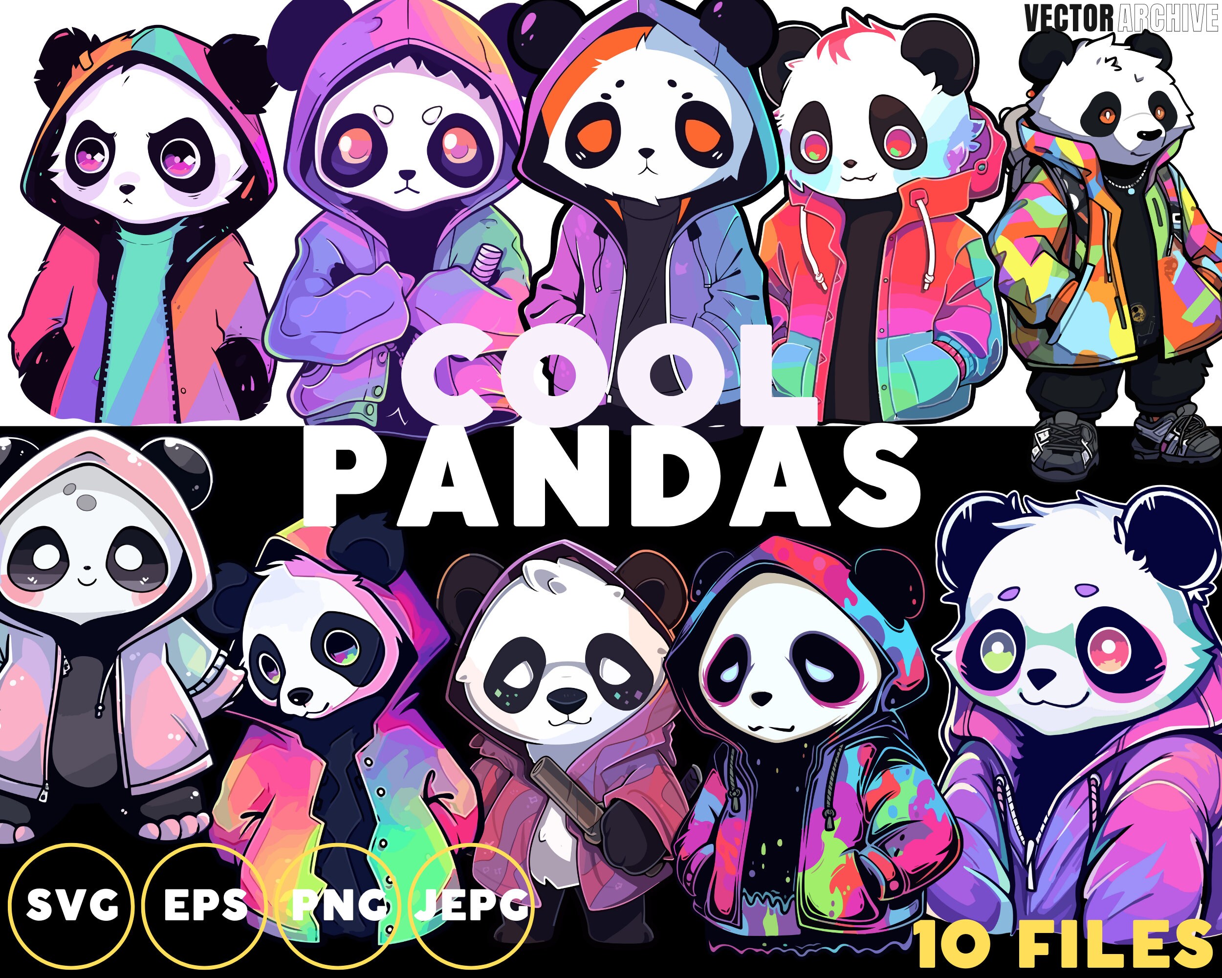 100 Panda Clipart Set Bundle Cute Cool Pandas Sticker Pack Wall Decal ...