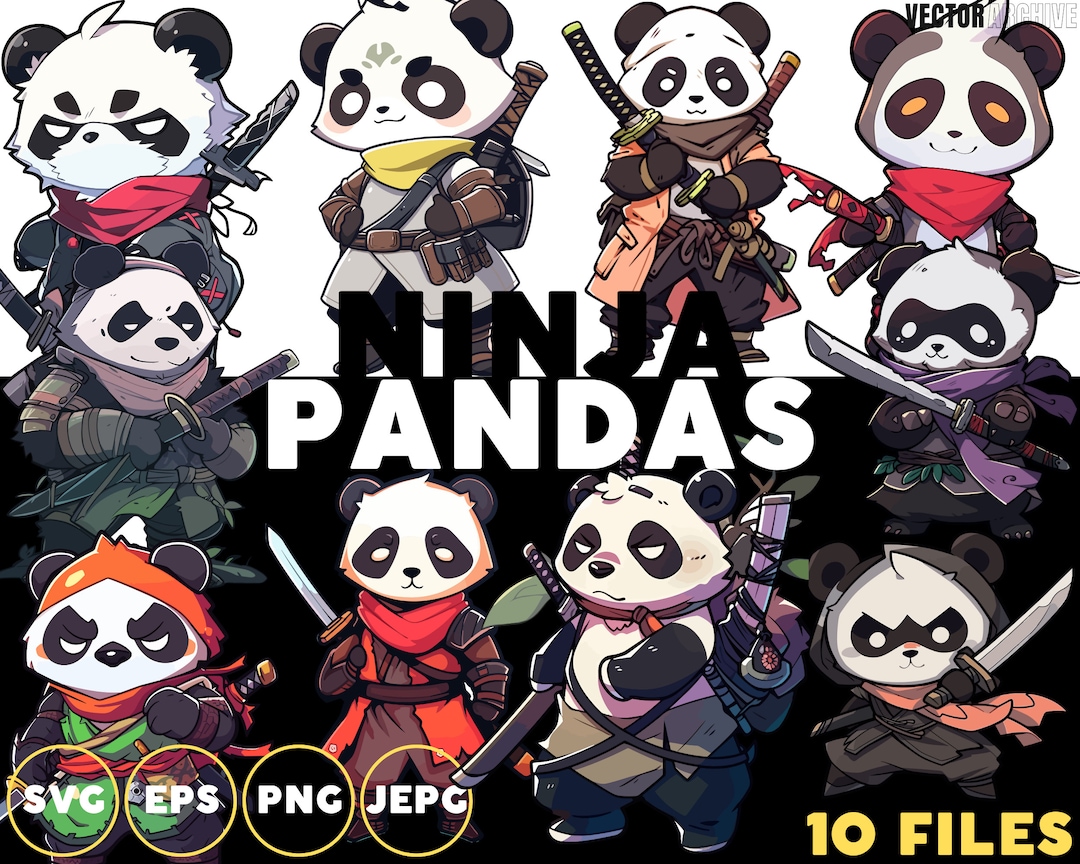 Ninja Pandas Clipart Set Bundle Cute Sneaky Pandas Sticker - Etsy