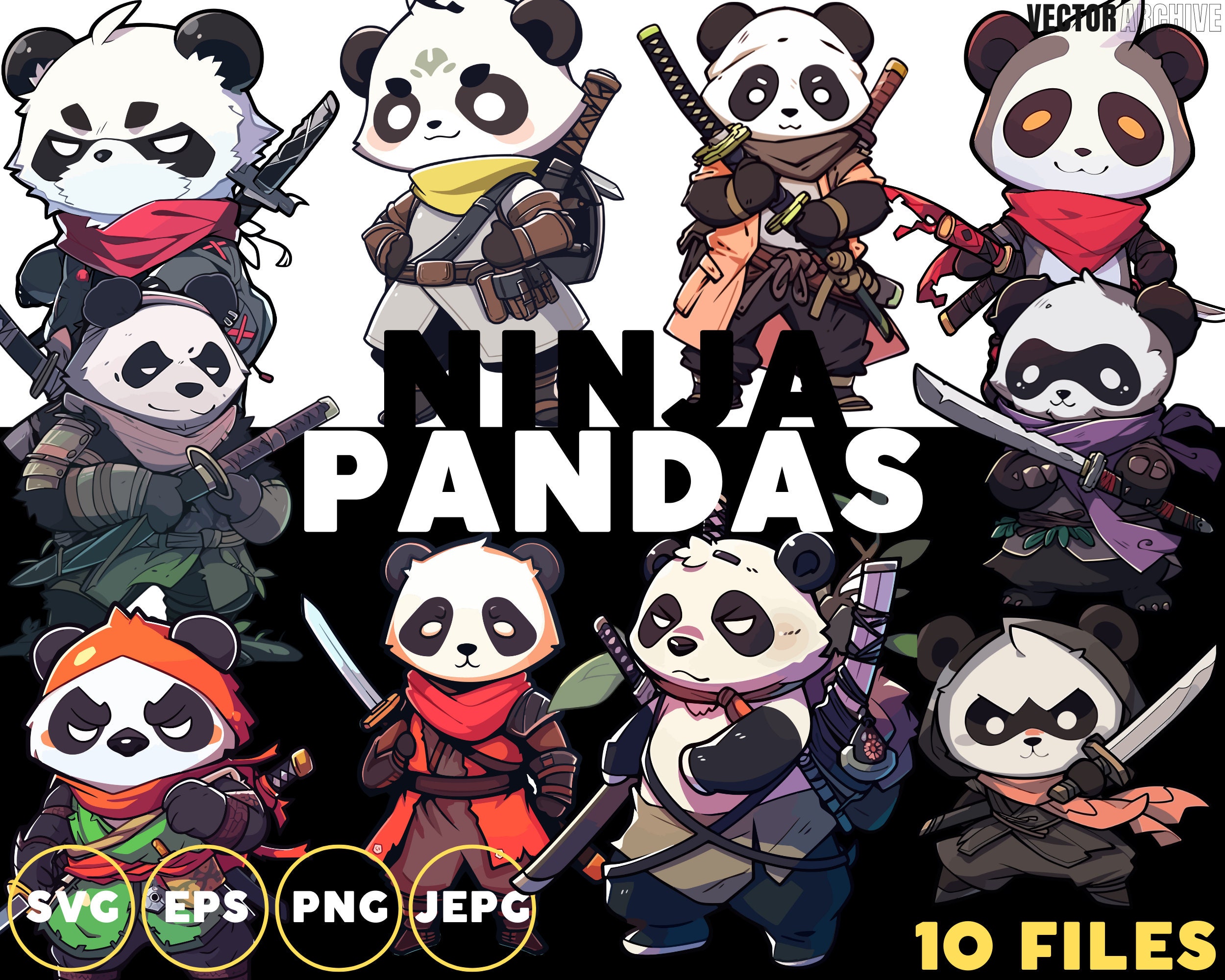 Cartoon Ninja Pandas