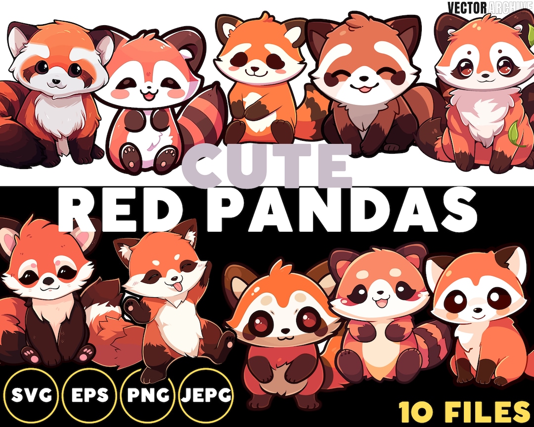 Cute Red Pandas Clipart Set Bundle Adorable Red Pandas Sticker Pack ...