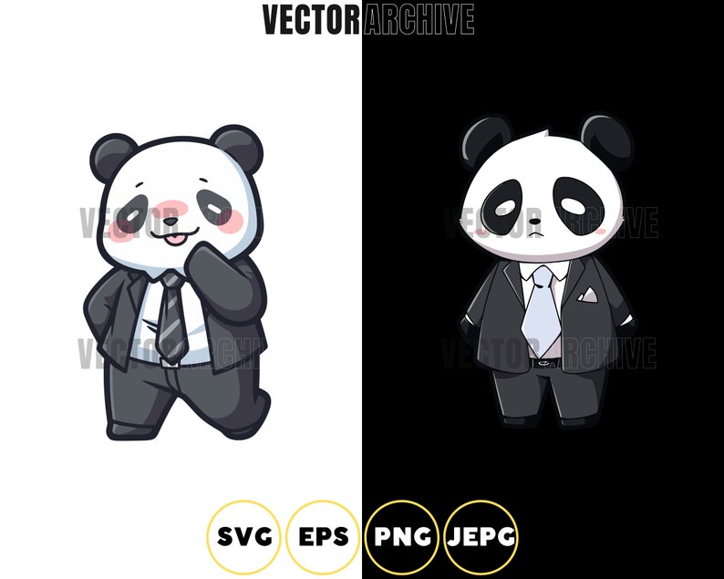 Business Pandas Clipart Set Bundle Cute Smart Pandas Sticker Pack Wall ...