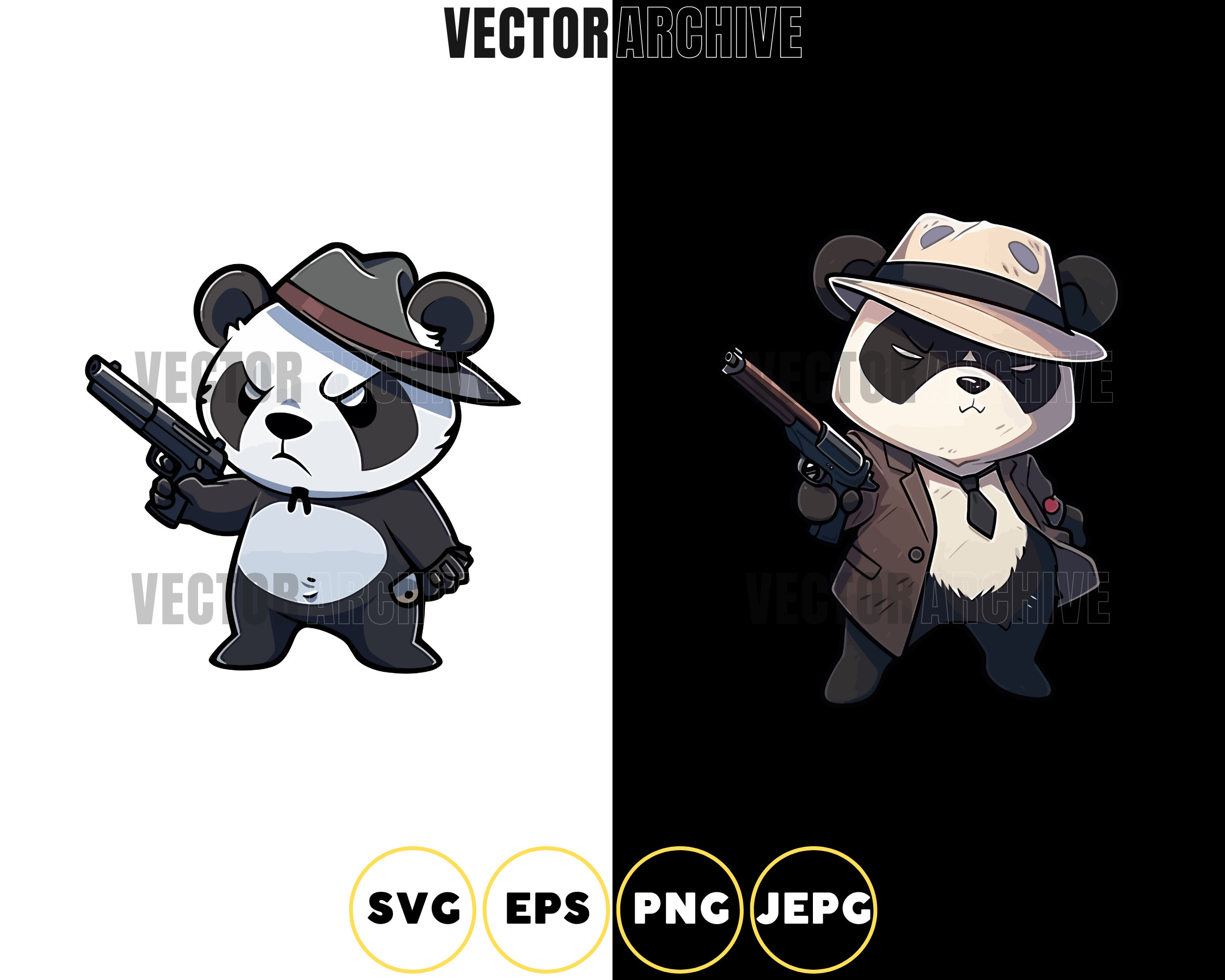 Gangster Pandas Clipart Set Bundle Cute Cool Panda Sticker Pack Wall ...