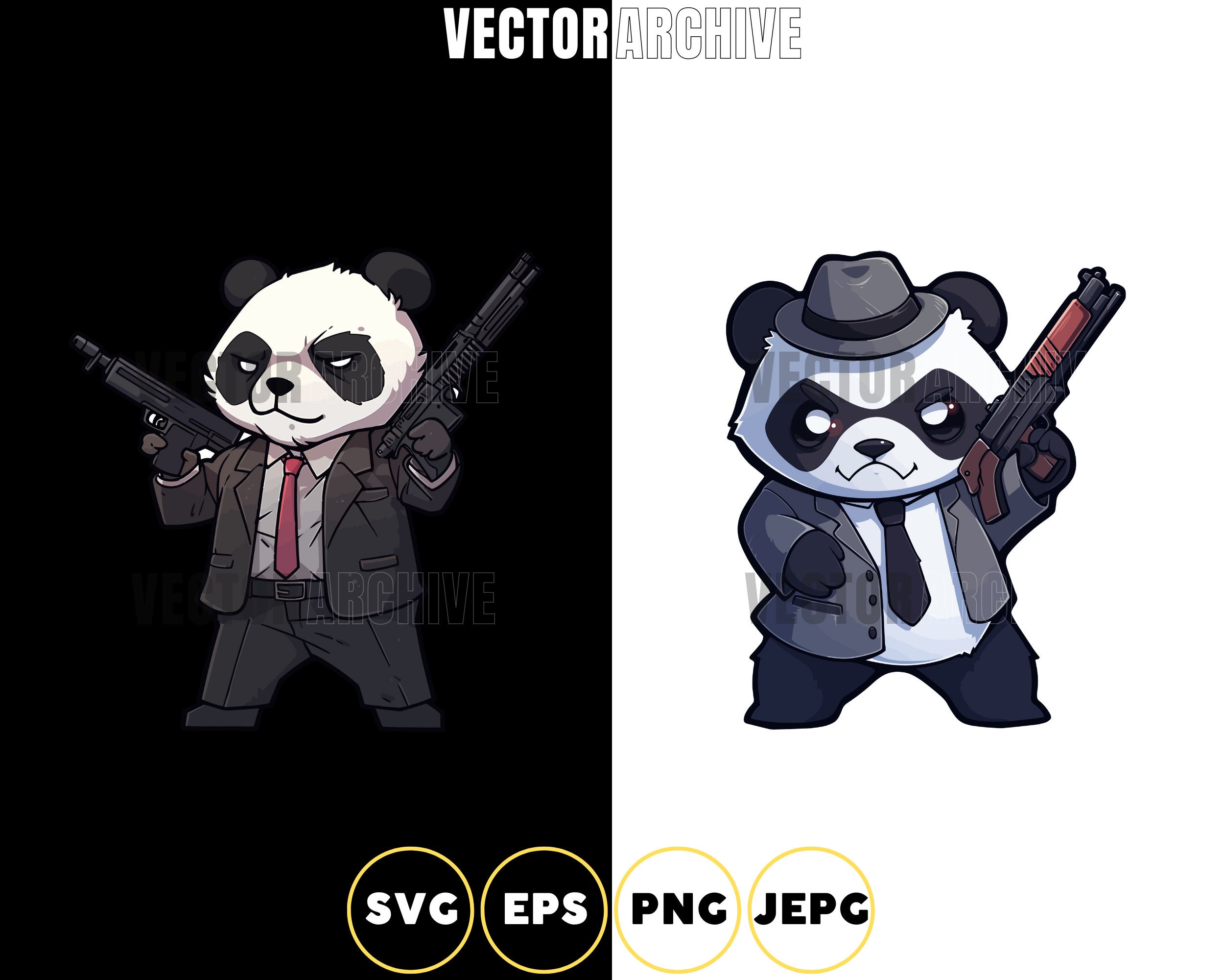 Gangster Pandas Clipart Set Bundle Cute Cool Panda Sticker Pack Wall ...