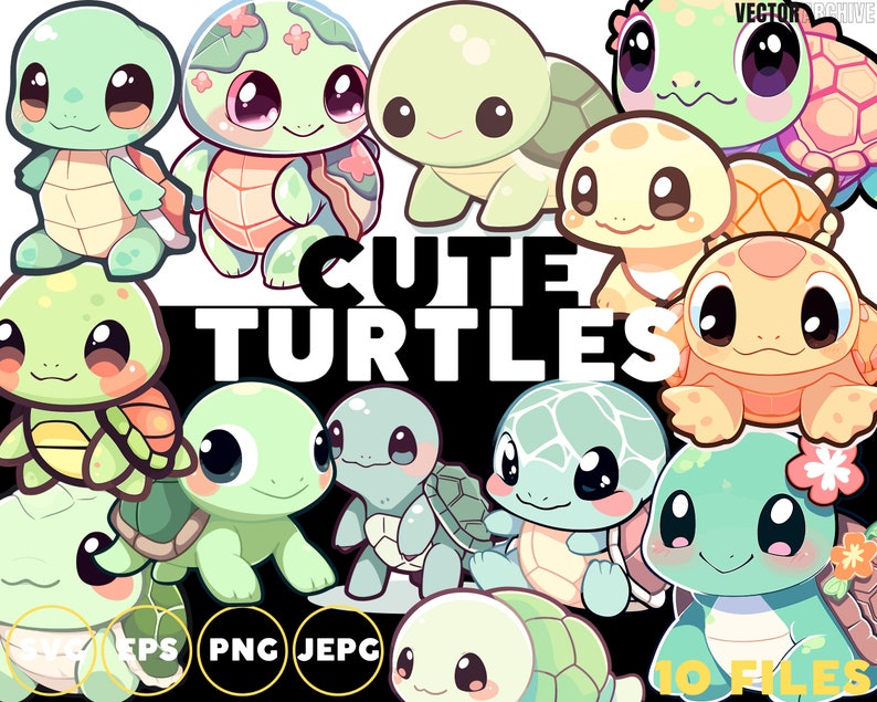 Cute Turtles Clipart Set Bundle Turtles Cliparts Baby Turtles Stickers ...