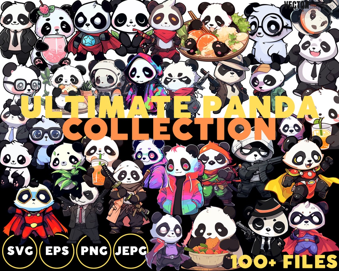 100 Panda Clipart Set Bundle Cute Cool Pandas Sticker Pack Wall Decal ...