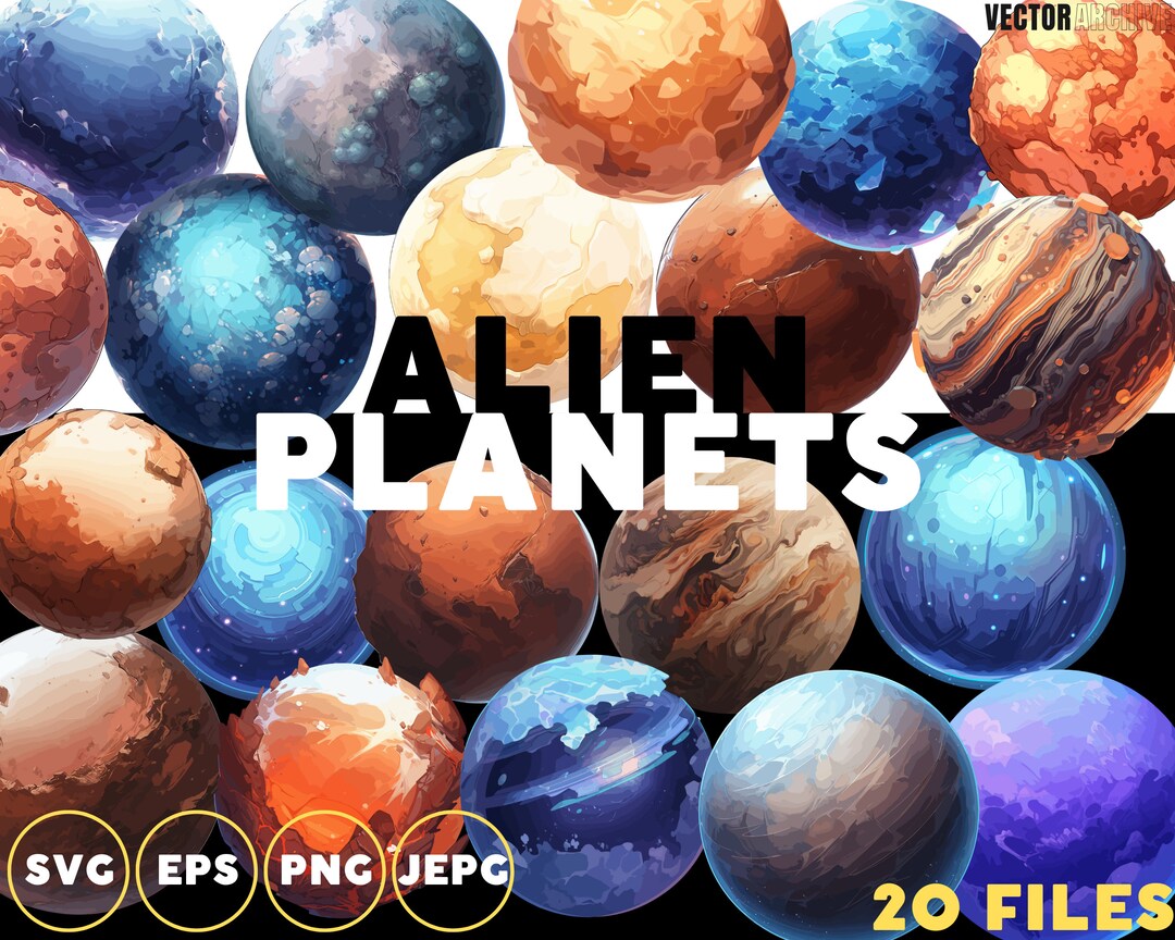 Alien Planets Clipart Set Bundle Outer Space Solar System Sticker Pack ...