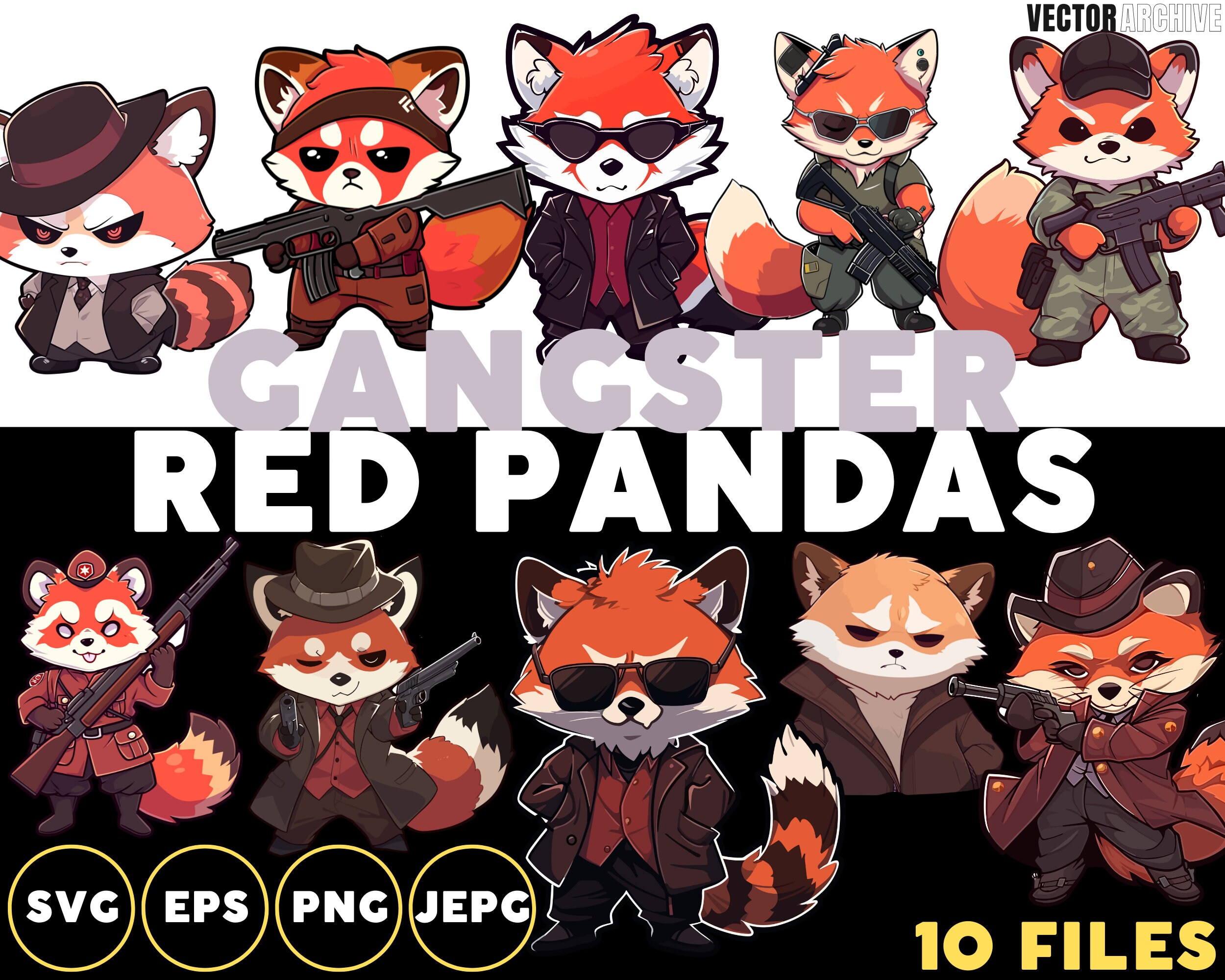 Gangster Red Pandas Clipart Bundle Adorable Red Pandas Sticker Pack ...