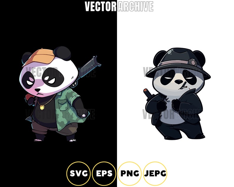 Gangster Pandas Clipart Set Bundle Cute Cool Panda Sticker - Etsy
