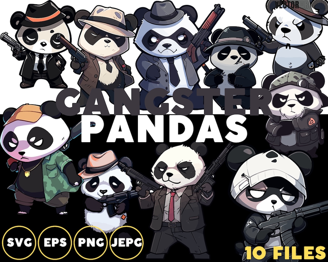 Gangster Pandas Clipart Set Bundle Cute Cool Panda Sticker Pack Wall ...