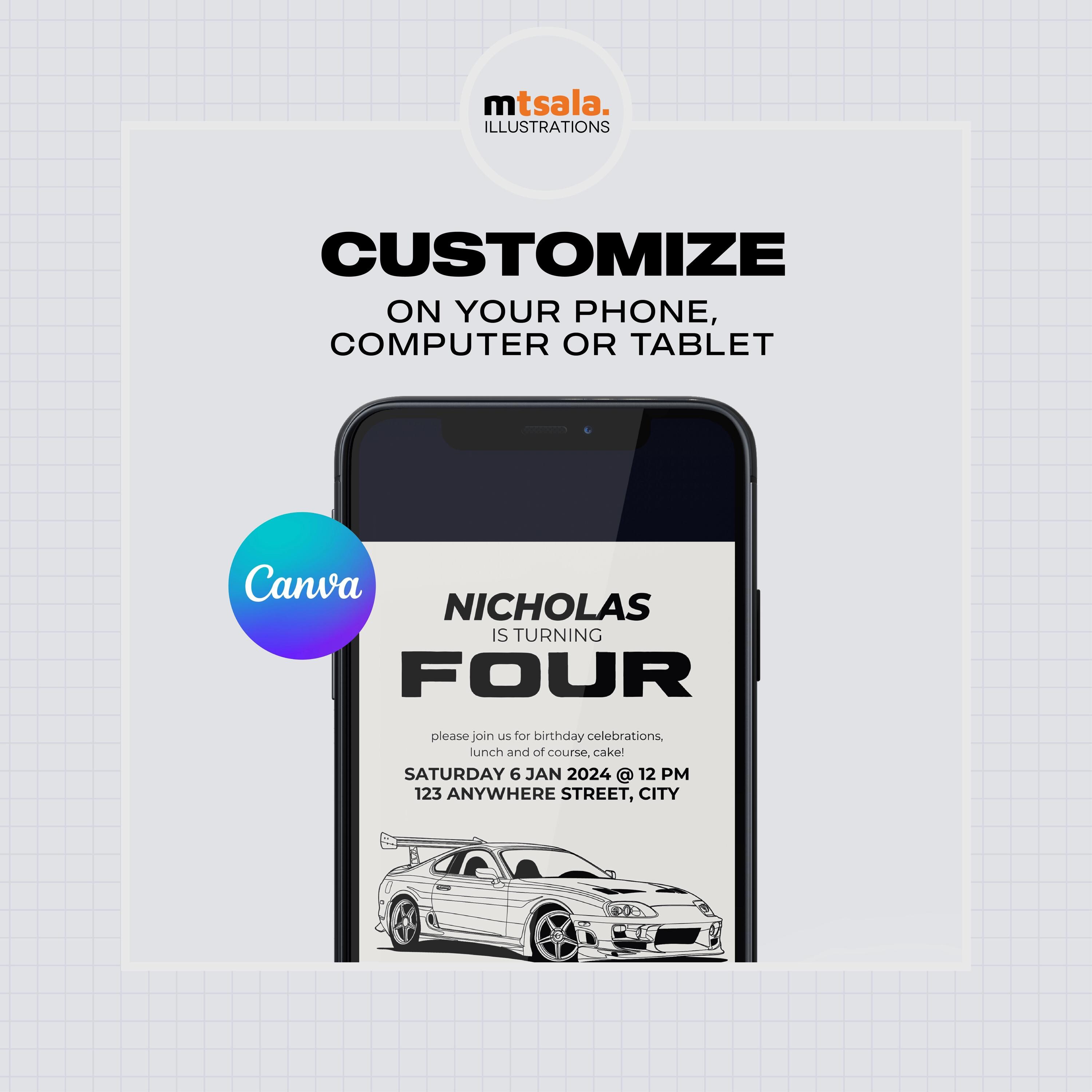 Editable Birthday Invitation - Street Racer - A80 SUPRA - Personalised ...