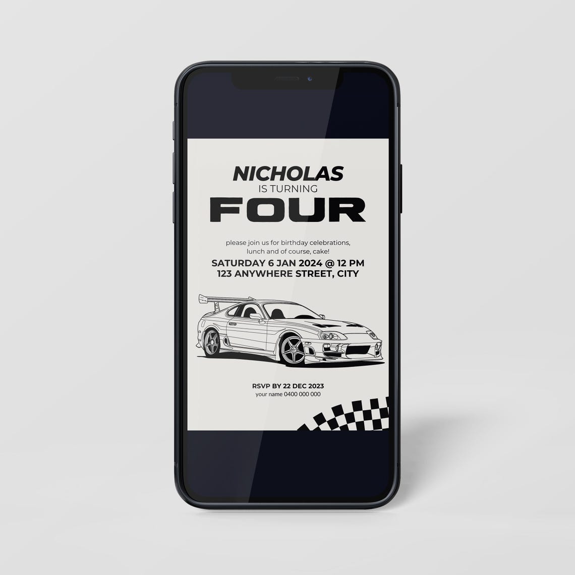 Editable Birthday Invitation - Street Racer - A80 SUPRA - Personalised ...