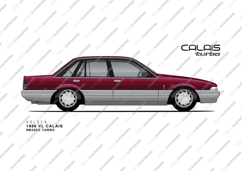 Holden VL Calais Turbo (maroon) - Classic Car Illustration - Printable ...