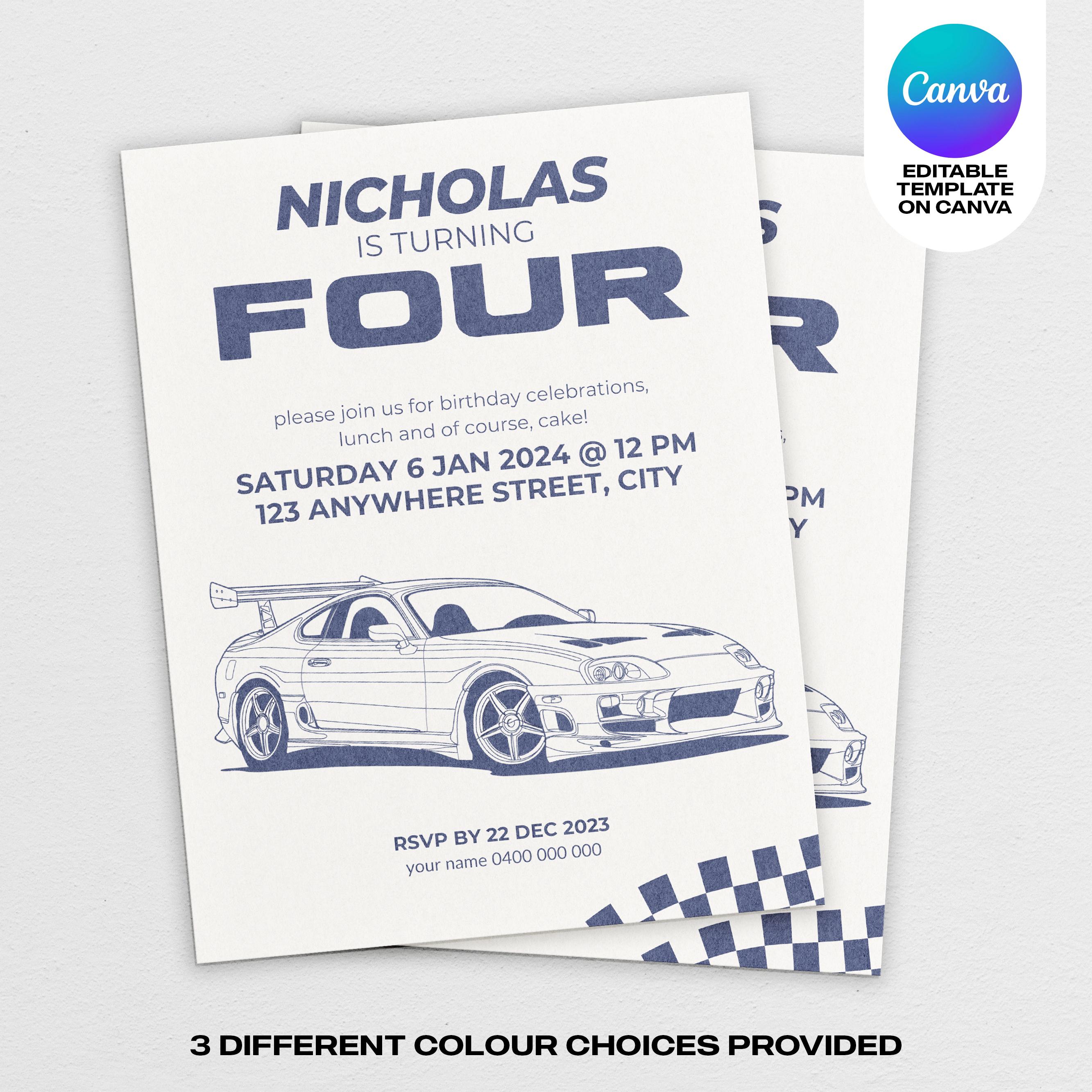 Editable Birthday Invitation - Street Racer - A80 SUPRA - Personalised ...