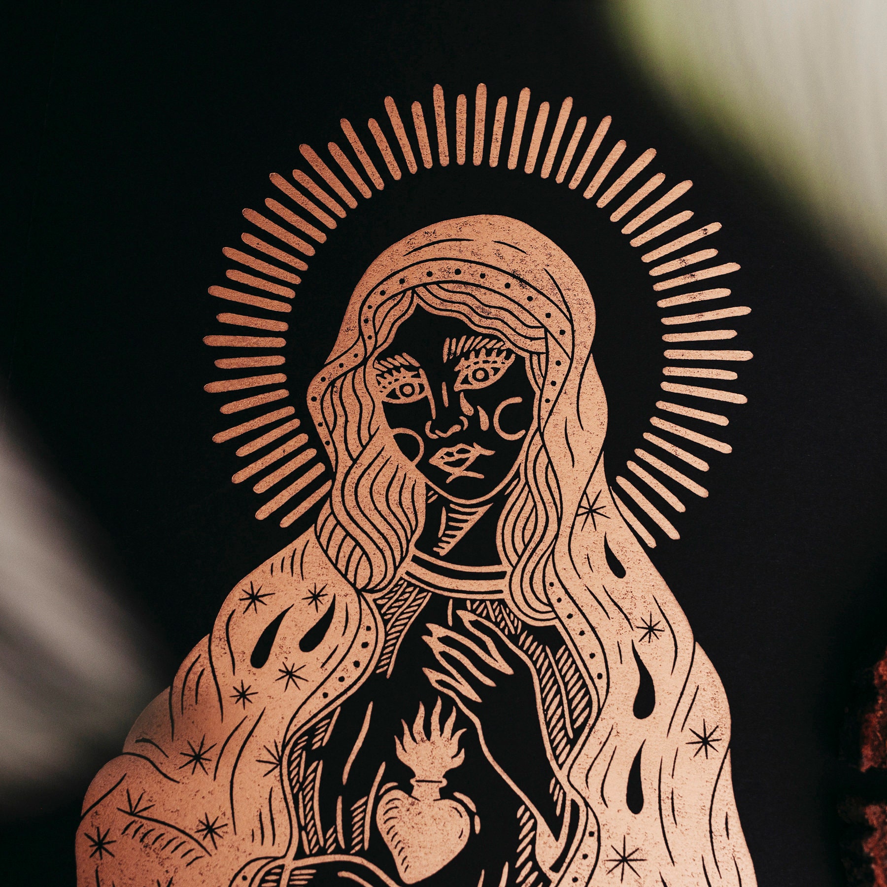 Original Handcarved Linocut Print mary in GOLD on BLACK Paper A3 - Etsy UK