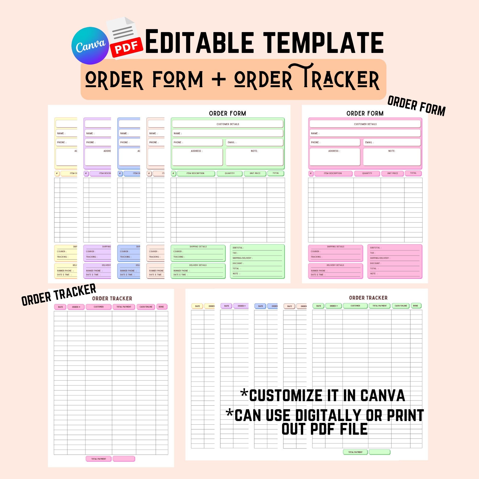 Editable Template Order Form & Order Tracker - Etsy