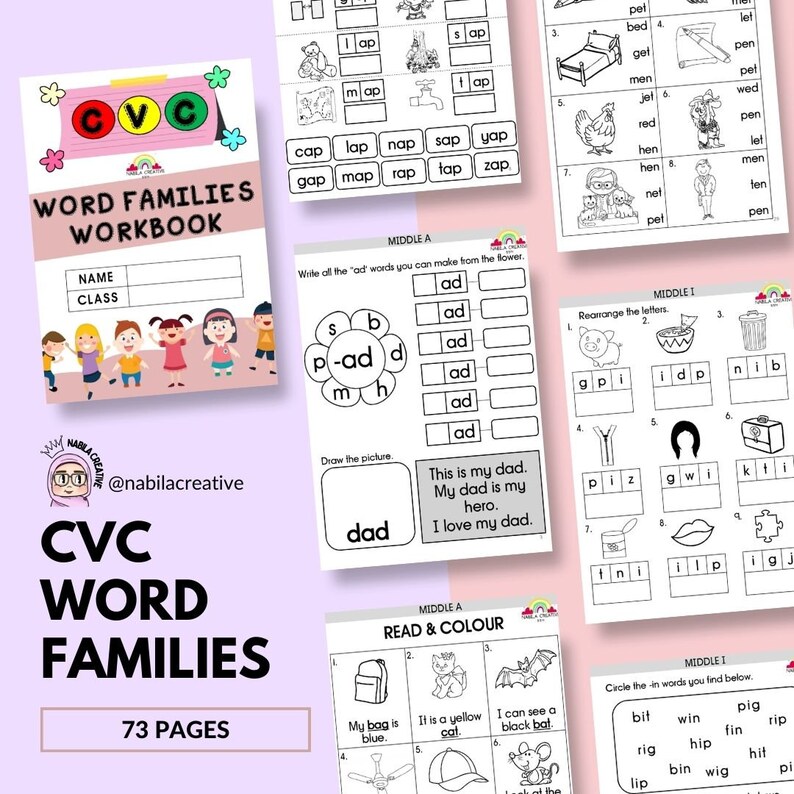 Cvc Word Worksheets - Printable - Instant Download - Kindergarten ...