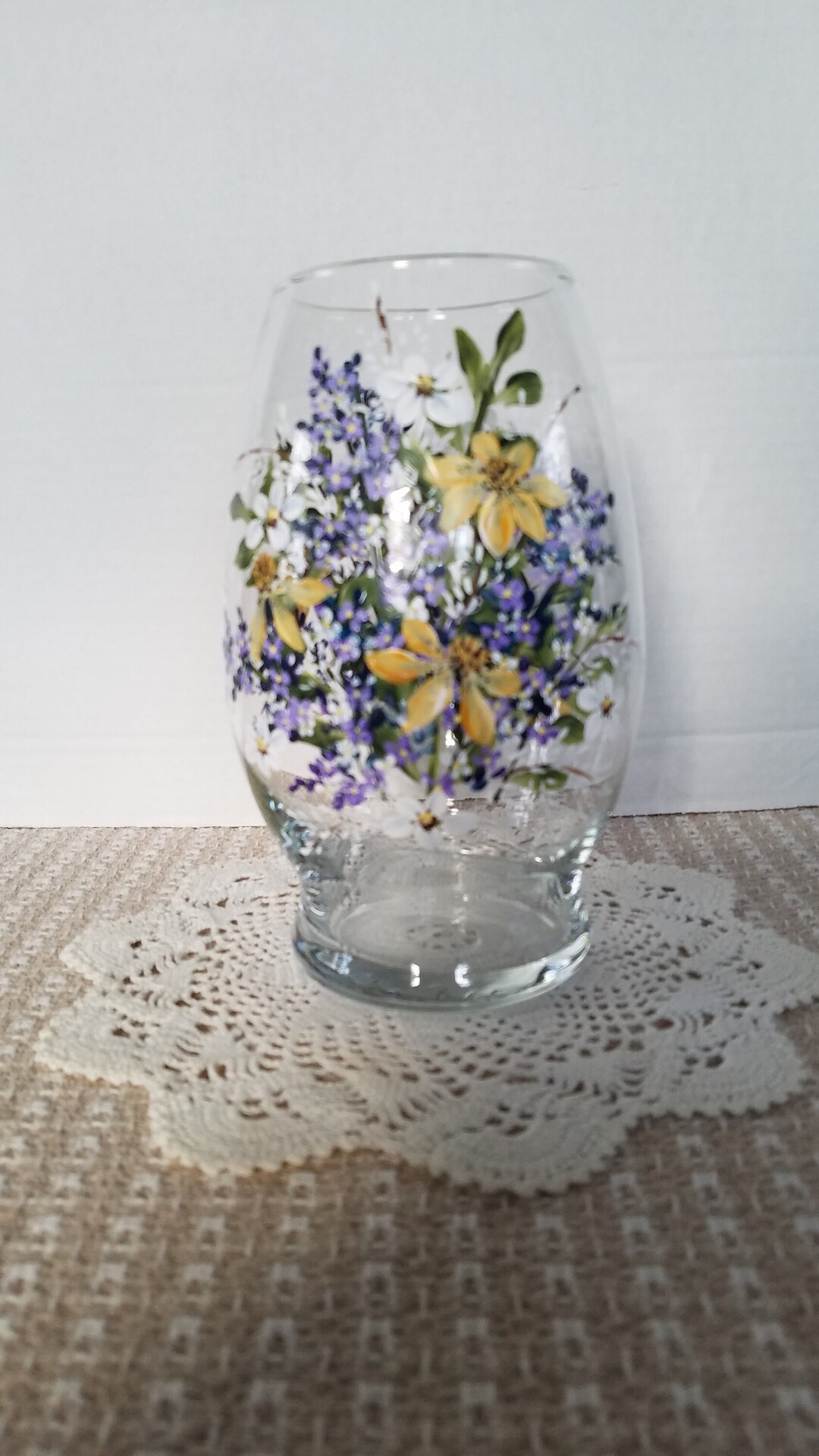 Clear Glass Bala Vase. Lilacs, Yellow and White Garden Flowers. - Etsy