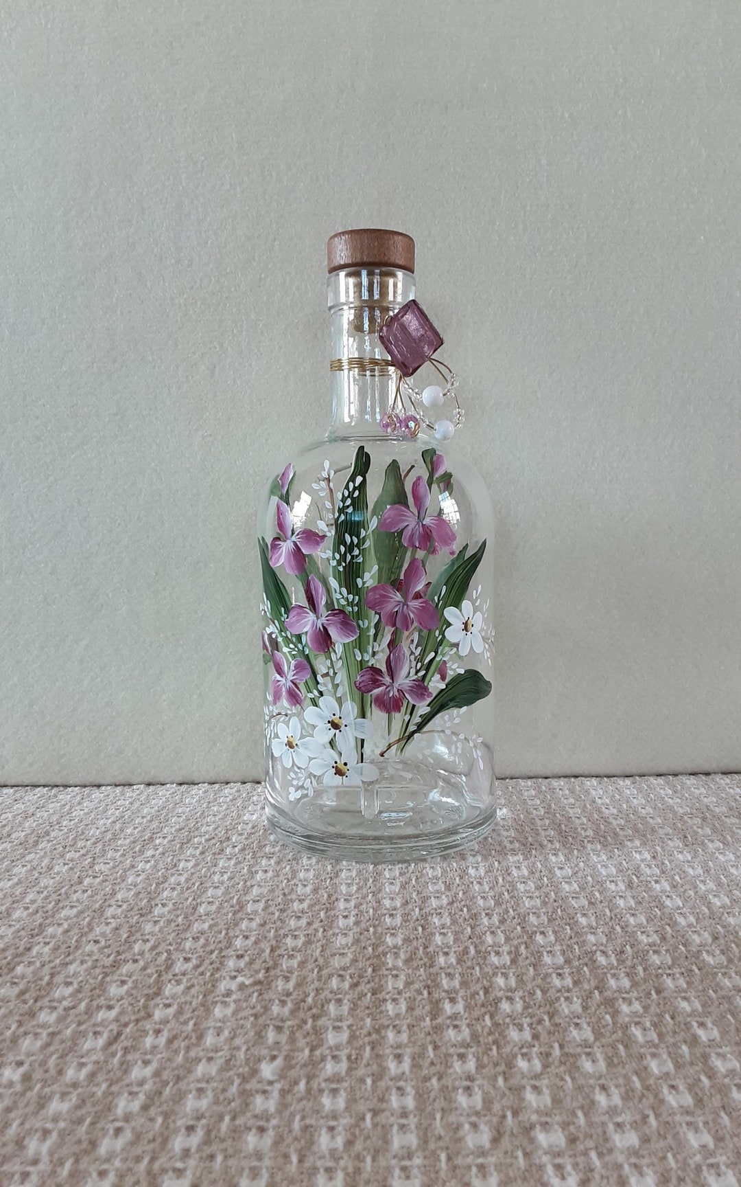 Small Whiskey Bottle With Cork Lid. Hand Painted Front and Back With ...