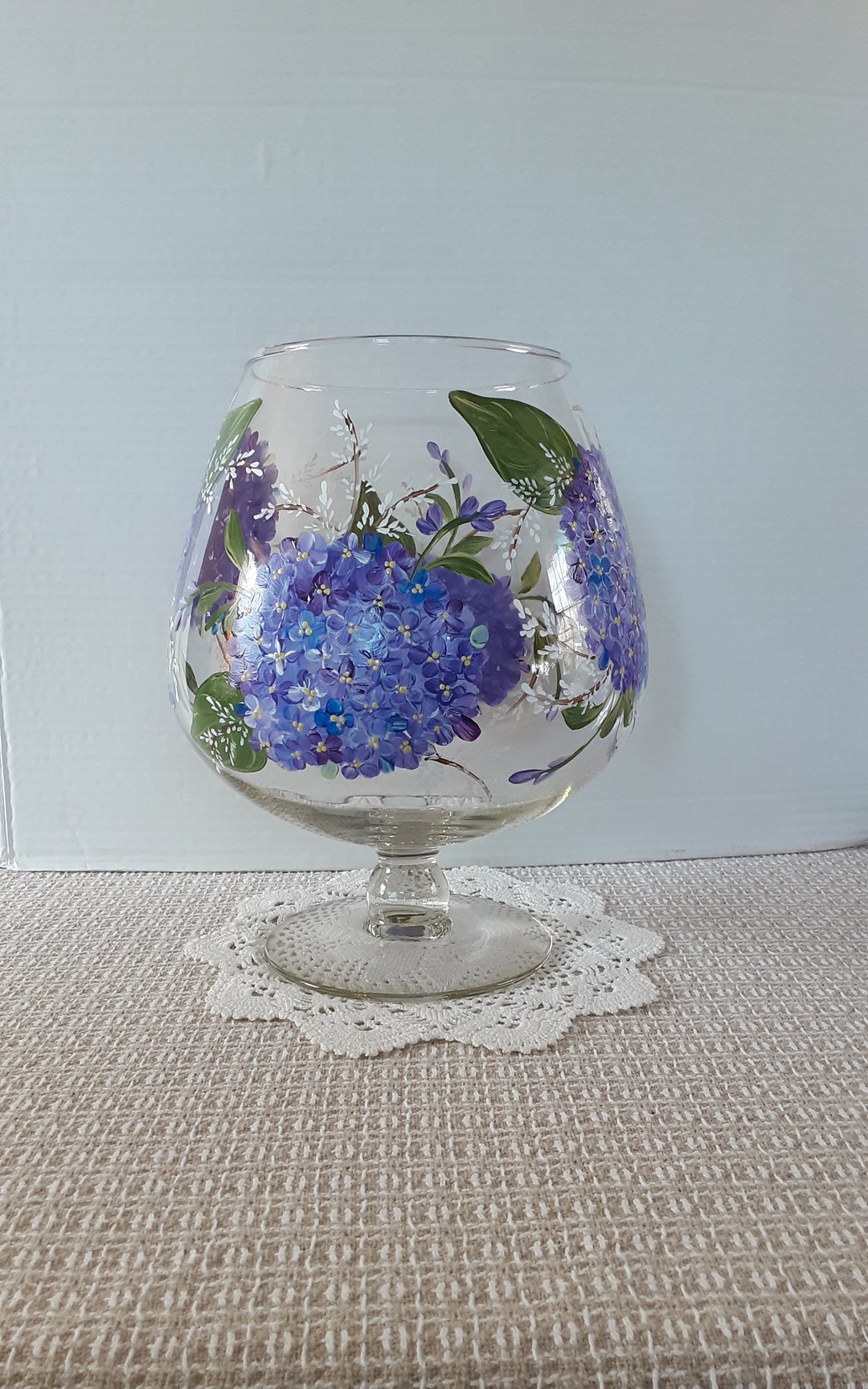 Large Glass Brandy Snifter. Hand Painted All Around With Purple ...
