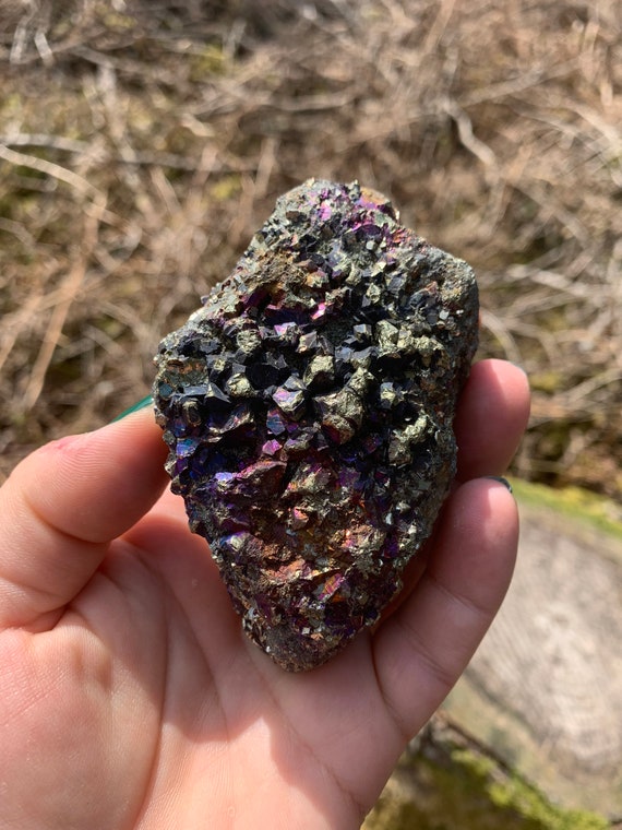 Natural rainbow pyrite free form specimen protection stone | Etsy