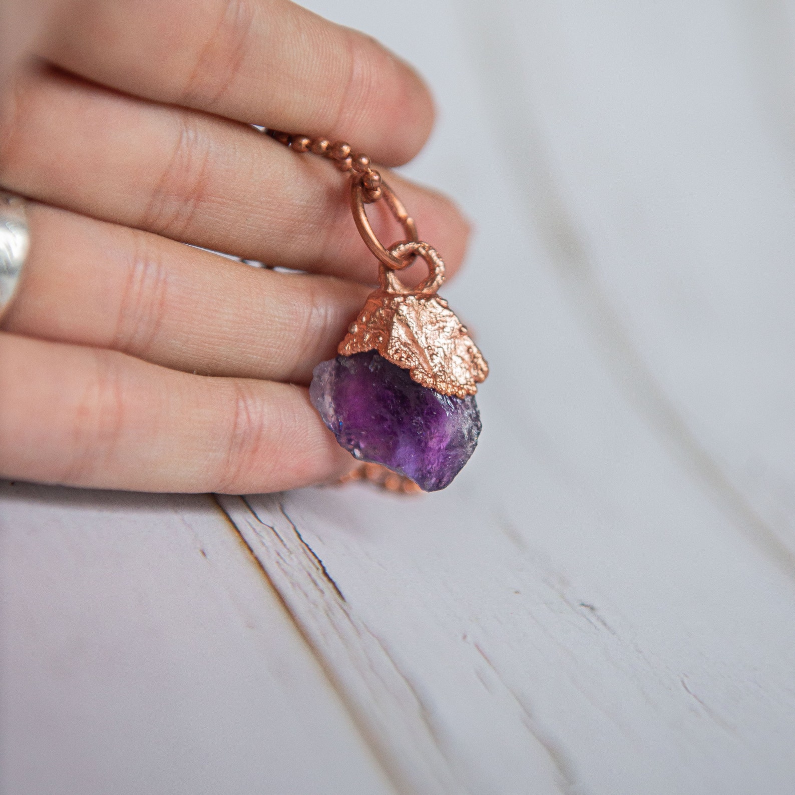 Copper pendant jewelry with raw amethystgift for | Etsy