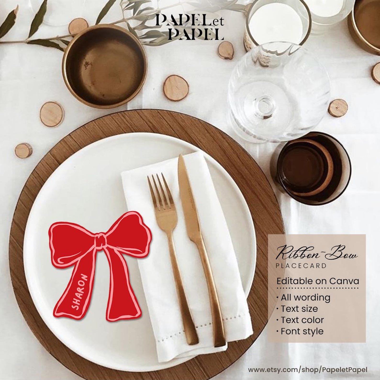 Bow Place Cards Template, Ribbon Place Card, Bow Shaped Place Card, Bow ...