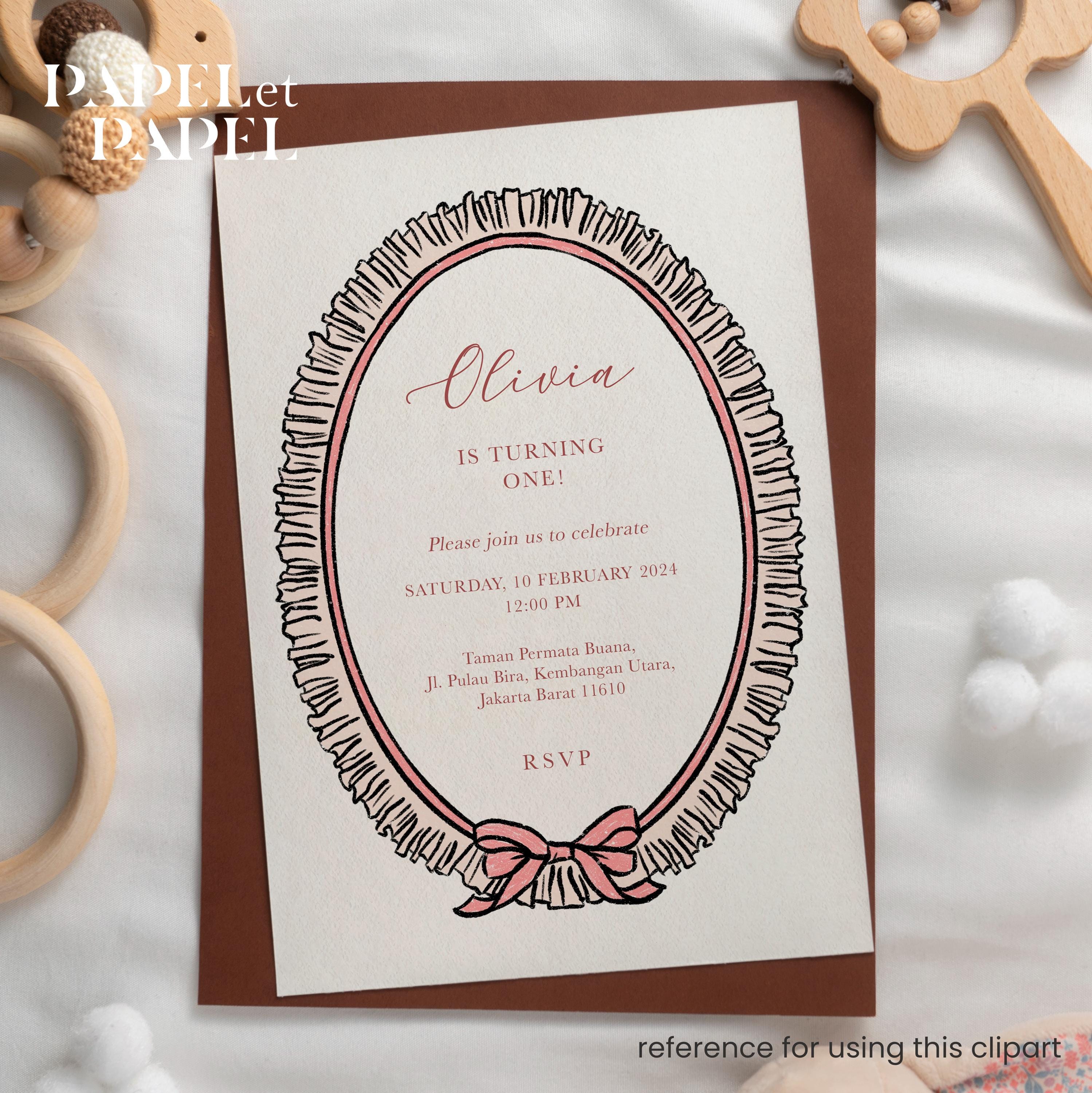 Hand Drawn Crest, Frame, Ribbon for Invitation, DIY Birthday Party ...